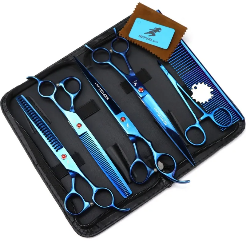 blue 8.0 Inch Pet Dog Grooming Thinning Cutting Curved Scissors Set ...