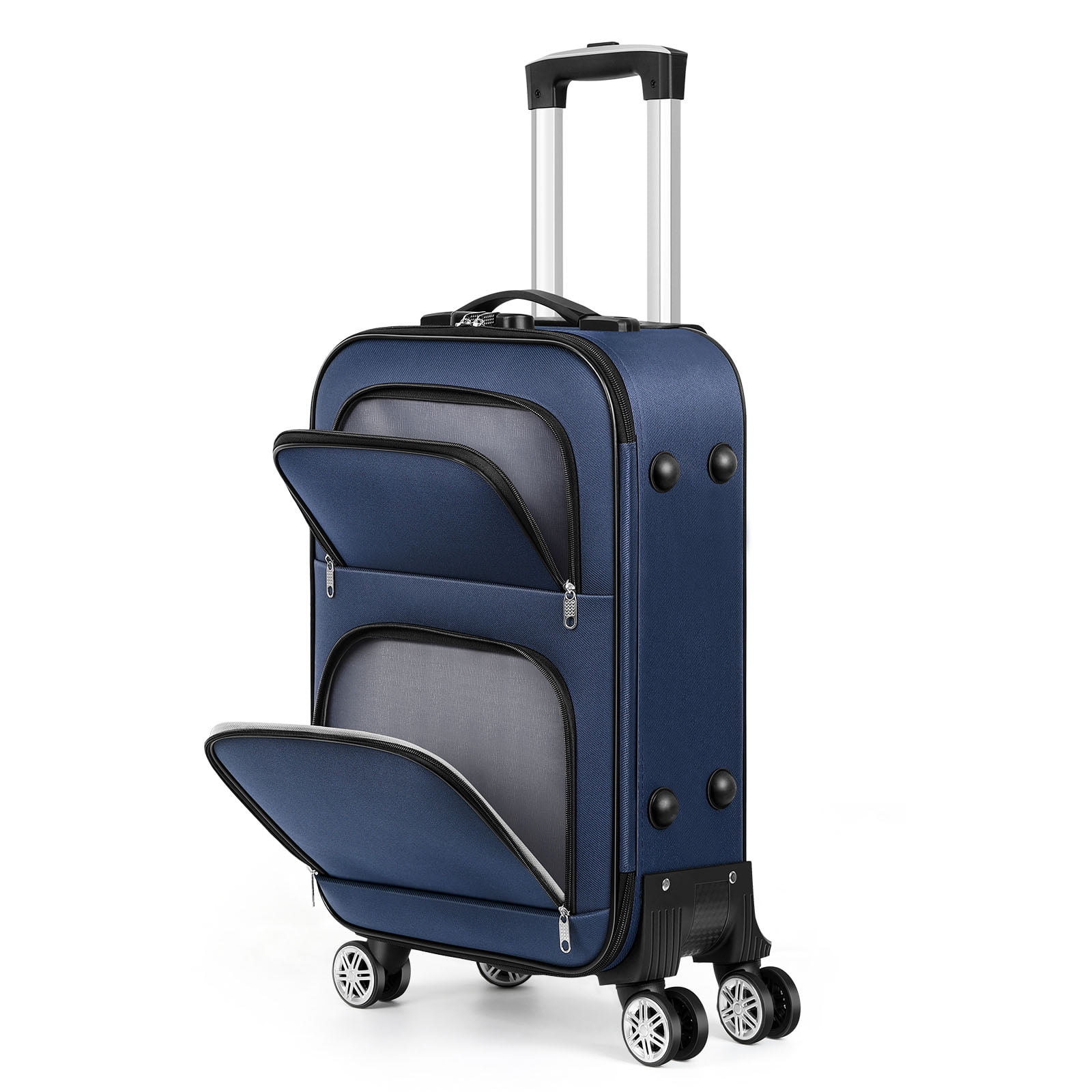 blue Carry On Luggage 20" Checked Softshell Lightweight Suitcase with ...