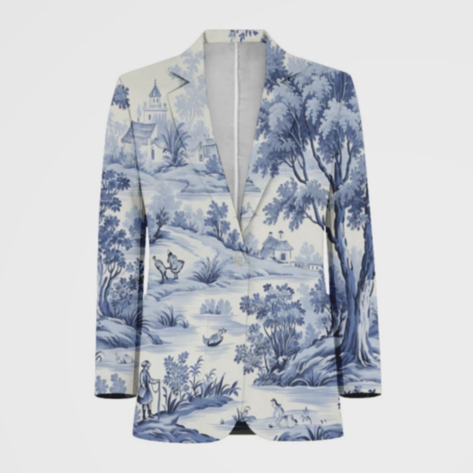 blue Chinoiserie Toile Farming-01 Men Blazers Slim Clothing Summer ...