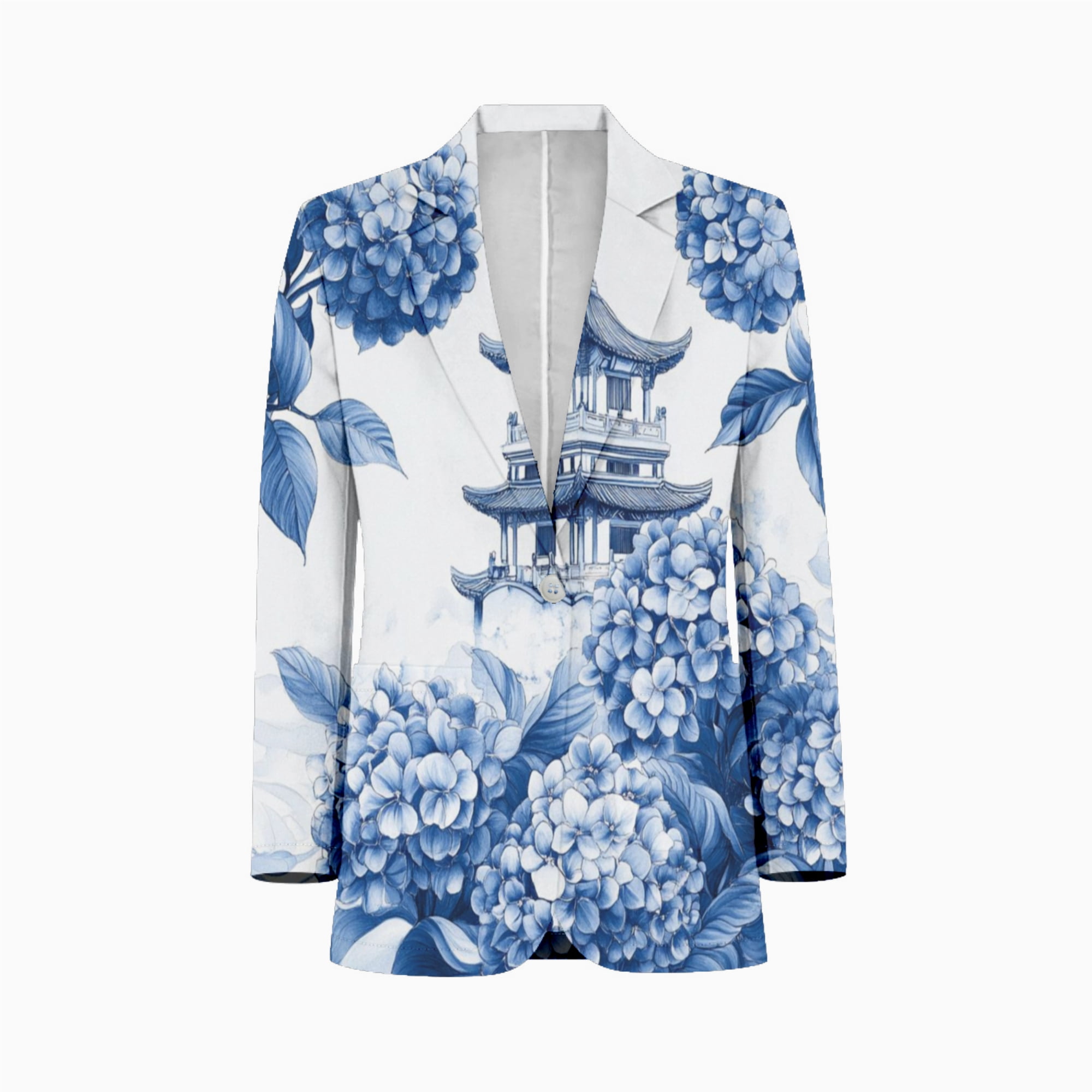 blue Chinoiserie Toile Hydrangea Men's Suit Blazer Casual Party Wear ...