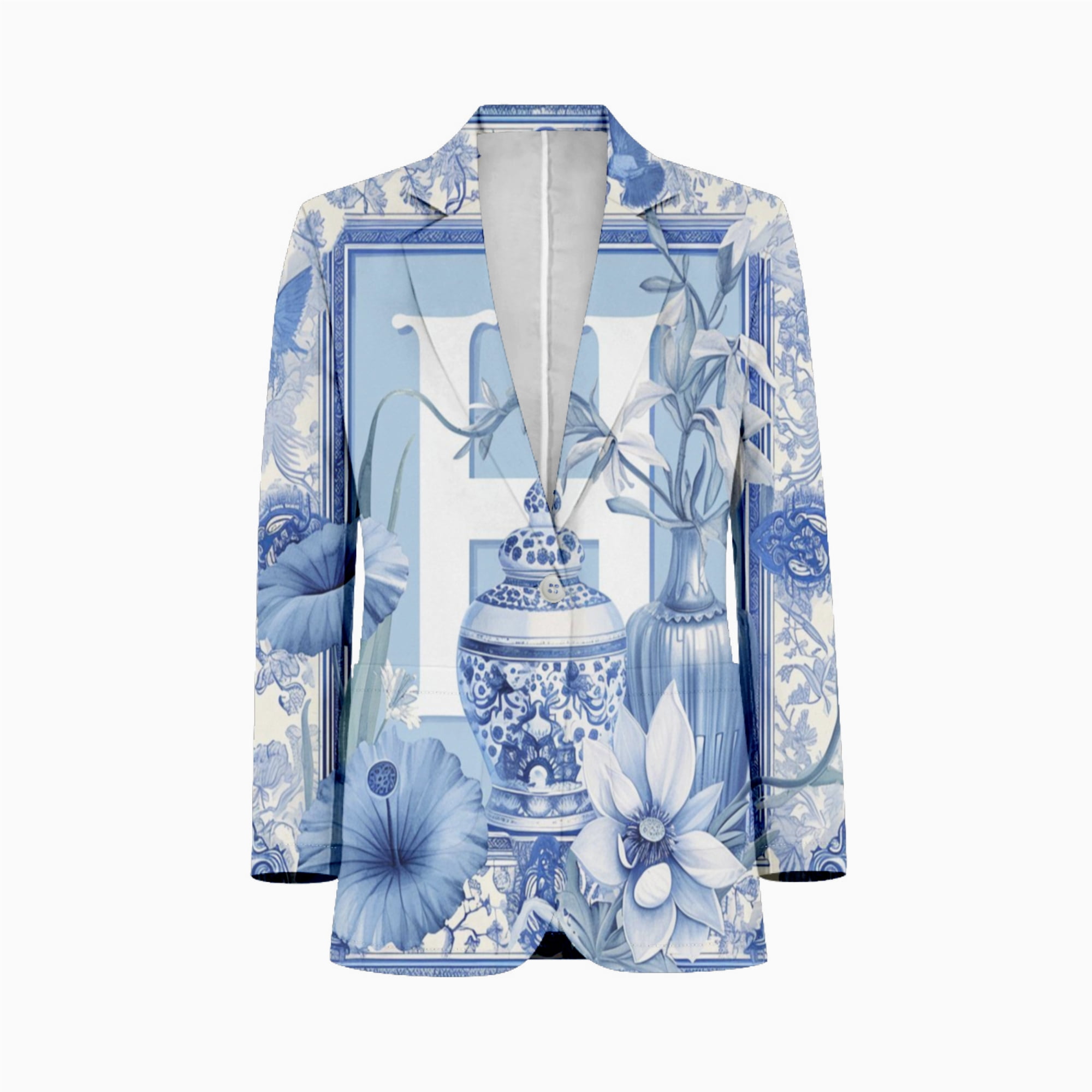 blue Chinoiserie Toile blue Chinoiserie Toile Men Blazers Slim Clothing ...
