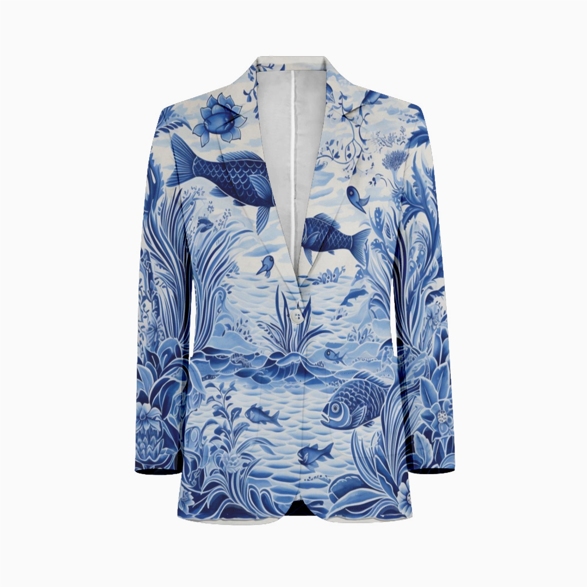 blue Chinoiserie Toile fish Customized Men's Suits full man Shawl ...