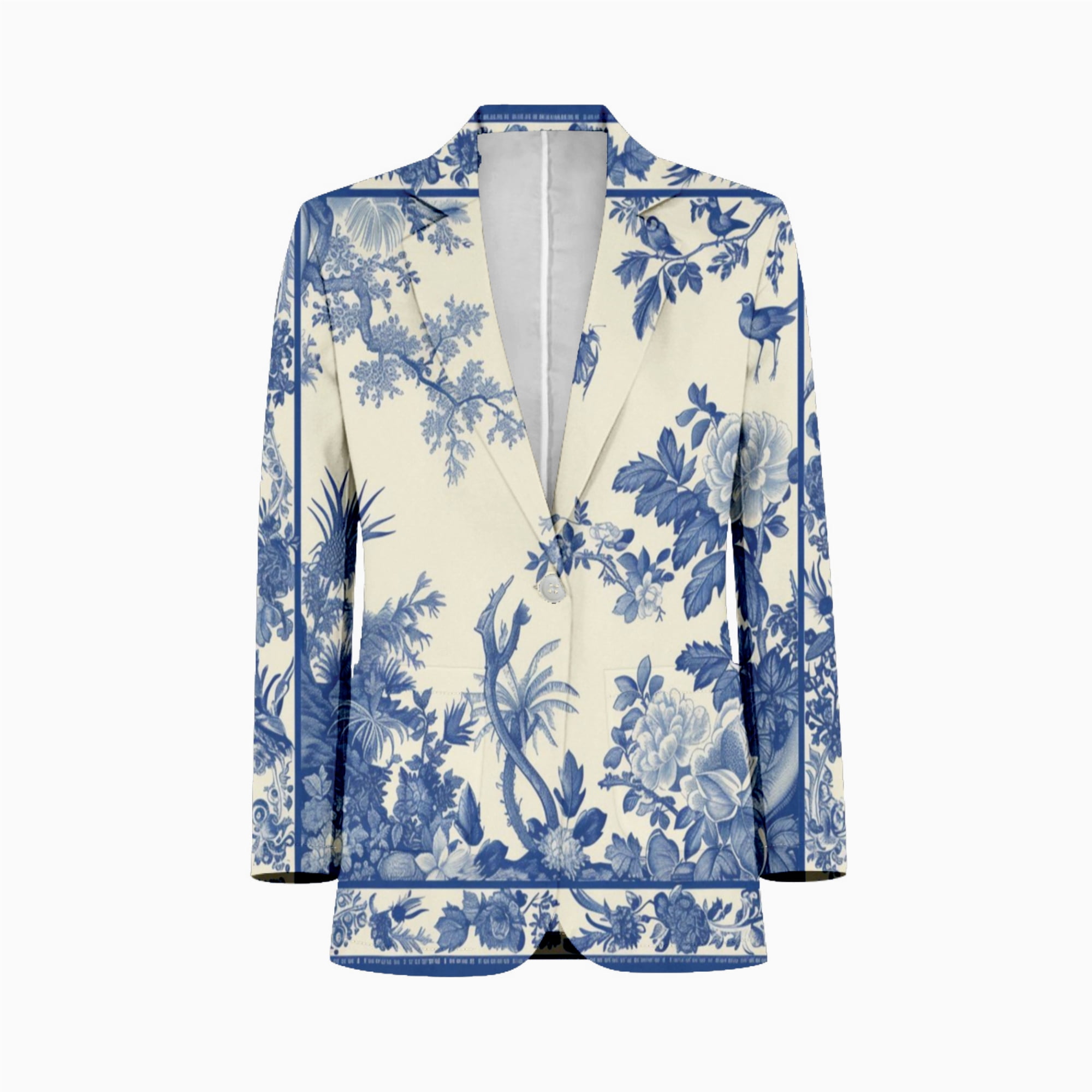 blue Chinoiserie Toile flowers butterfly bird Men's Suit Blazer Casual ...