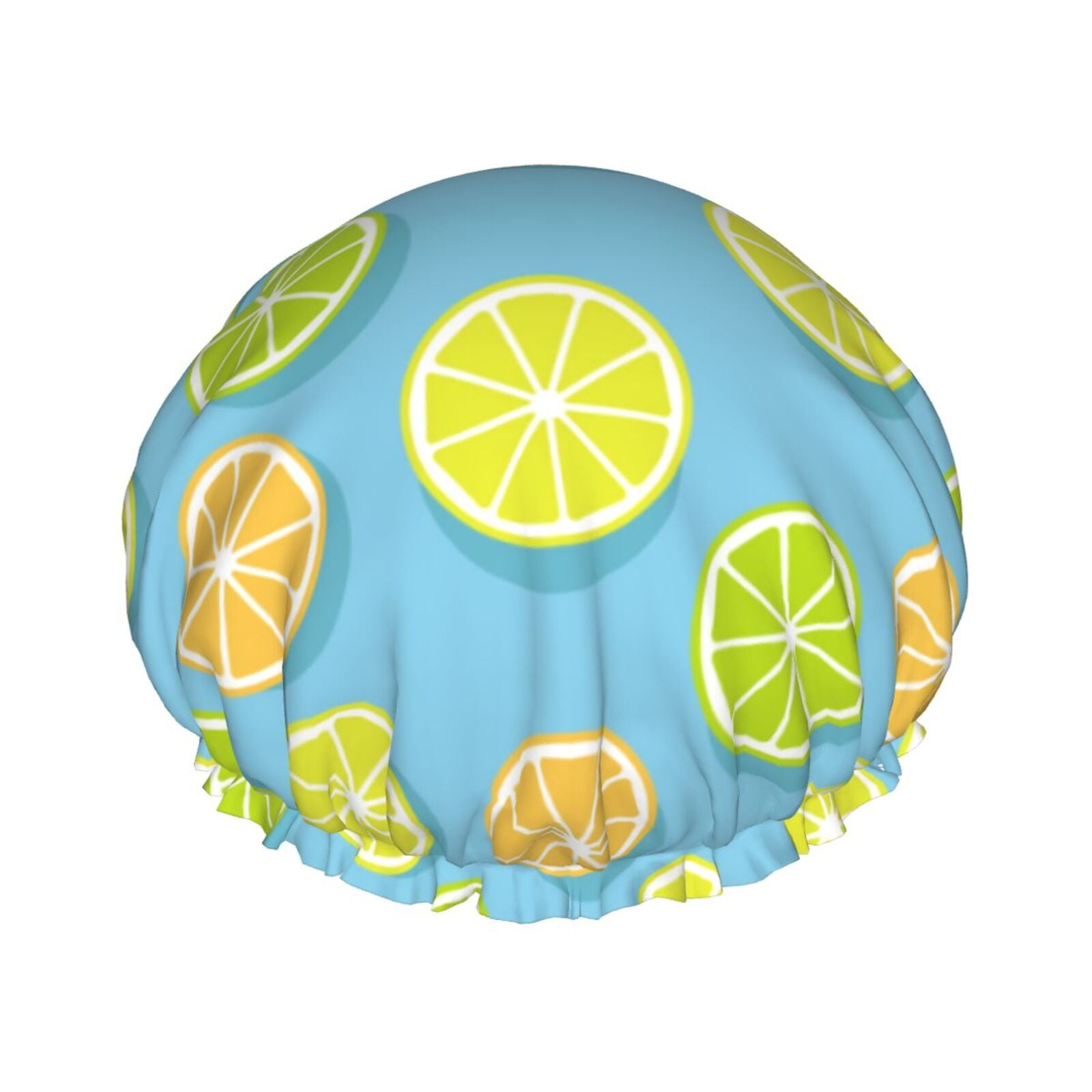blue Lemon cartoon Shower Cap for Women, Double Waterproof Layers ...
