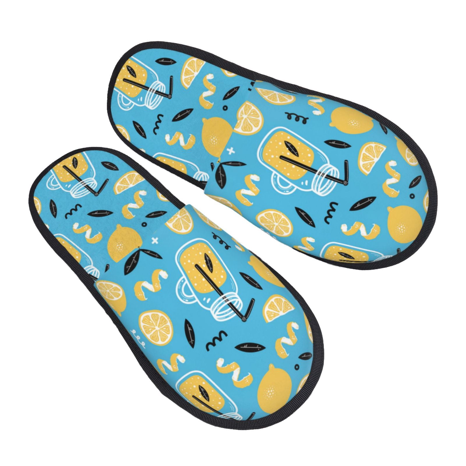 blue Lemon juice House Slippers for Women Indoor, Fuzzy Warm Women's ...