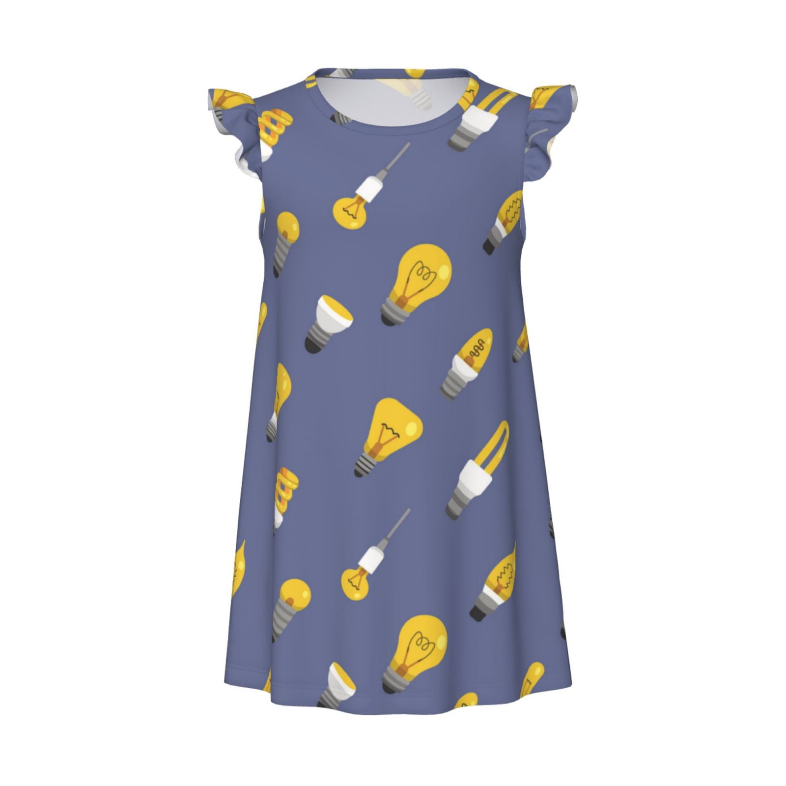 blue Light Bulb Pattern Girls Nightgowns, Short Sleeves Dress Girls ...