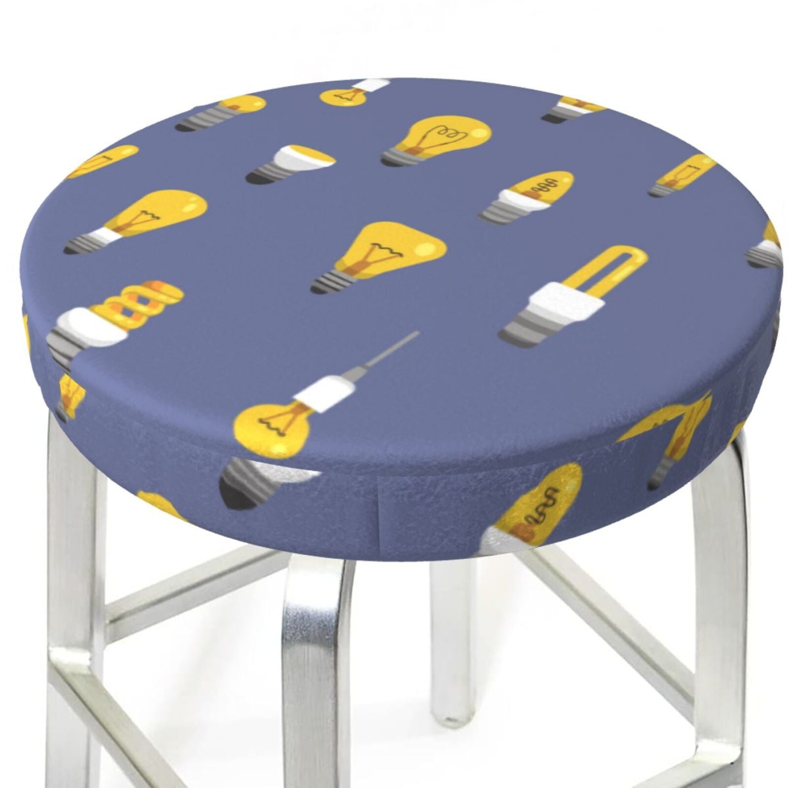 blue Light Bulb Pattern Round Bar Stool Covers, Soft Velvet Bar Stool ...