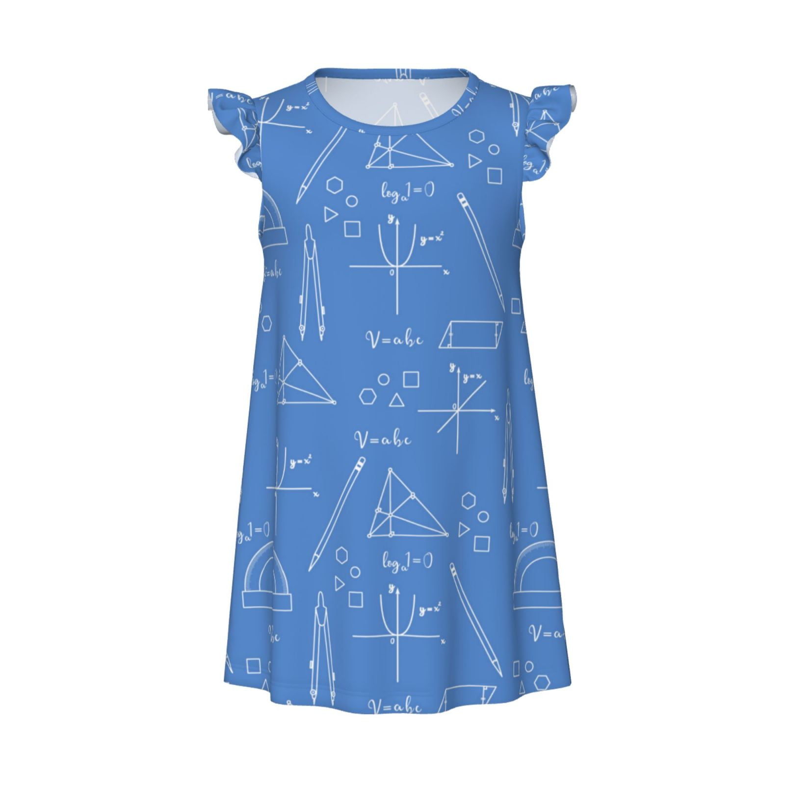 blue Math Print ruler Girls Nightgown, Flutter Short Sleeves Night ...