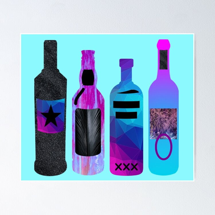 blue and purple alc bottles Poster - KIRA.954, UNFRAMED-24x36 - Walmart.com