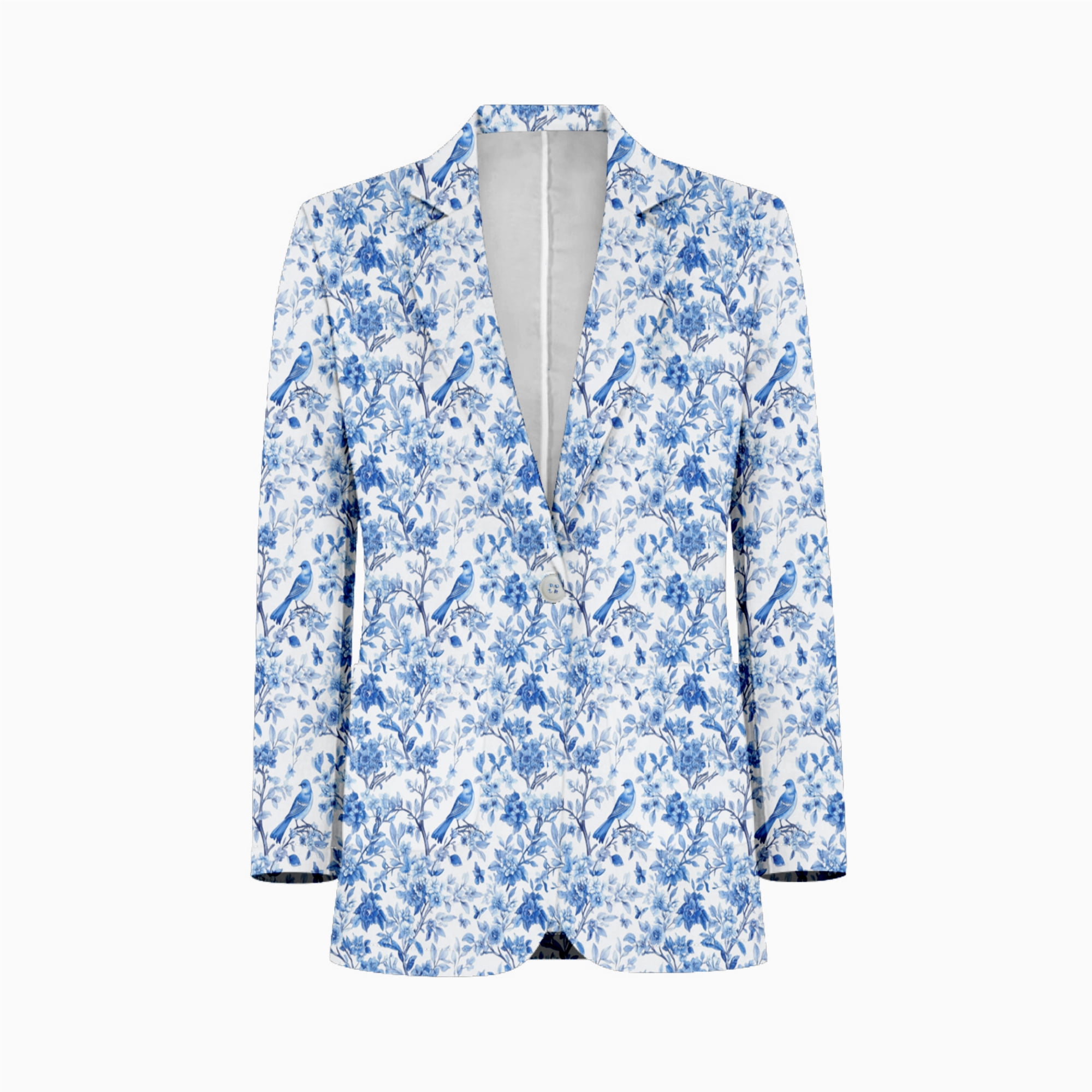 blue and white Toile de Jouy flower bird Men's Suit Blazer Casual Party ...