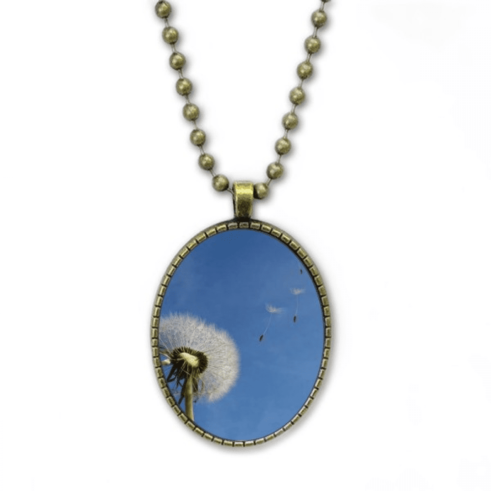 blue beautiful white dandelion necklace vintage chain bead pendant ...