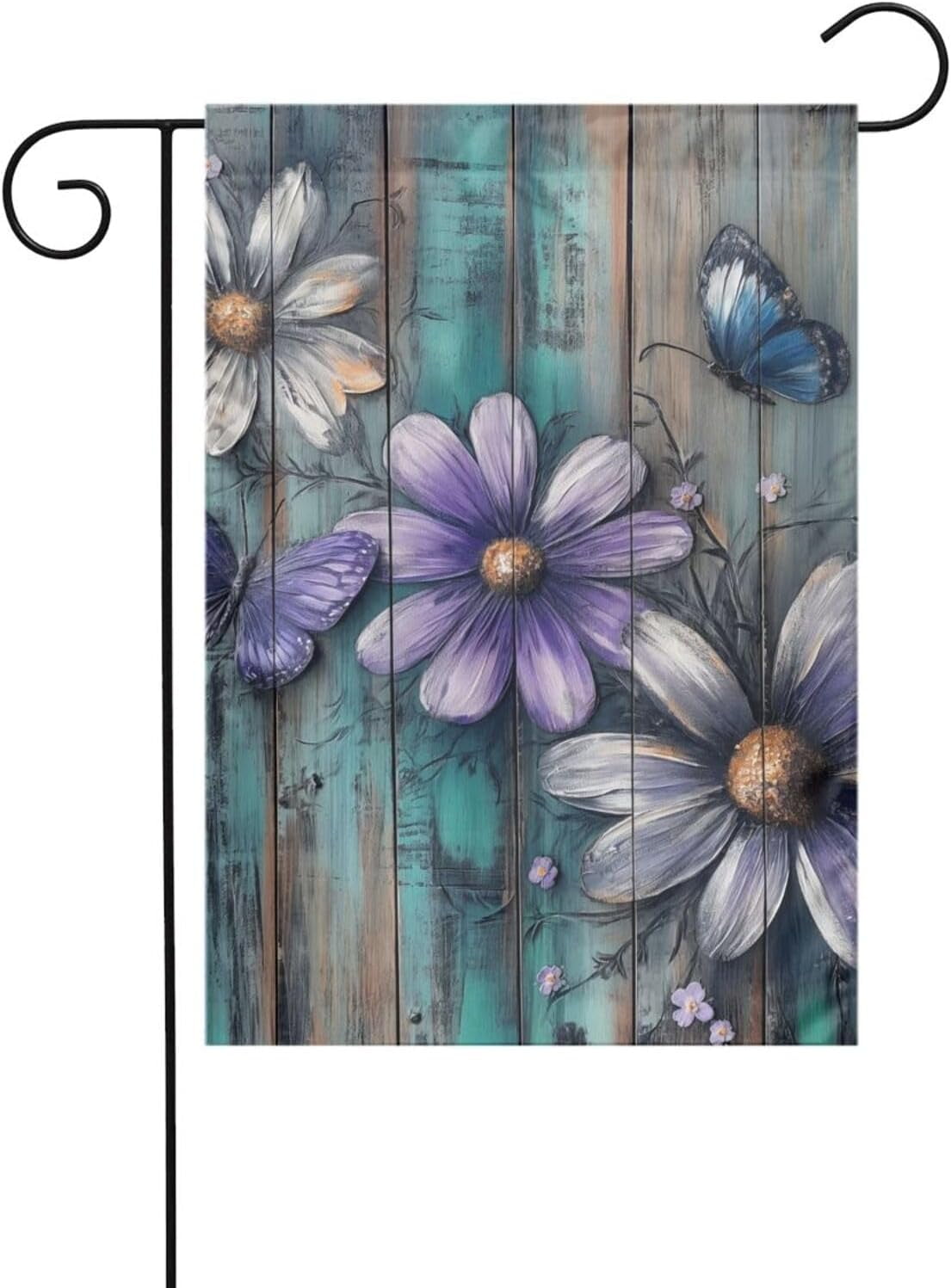 blue butterflies and purple_daisy Garden Flags Double Sided,Garden ...