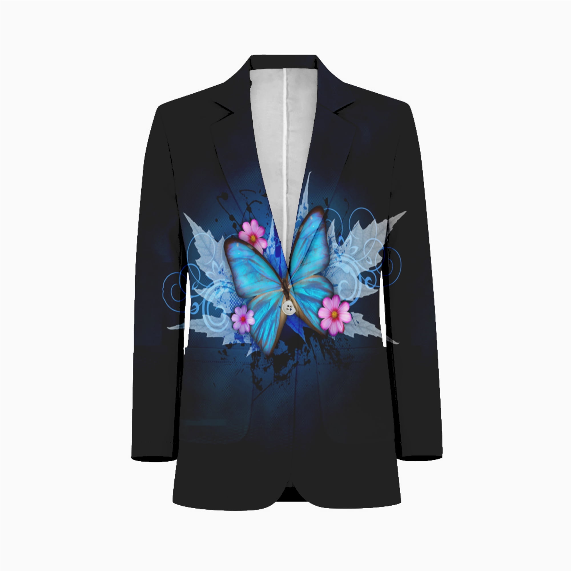 blue butterfly flowers Mens Suits Shawl Collar Slim Fit Suit Mens Groom ...
