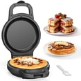 This blue electric flip pancake maker adopts 6.5-inch ceramic non-stick ...
