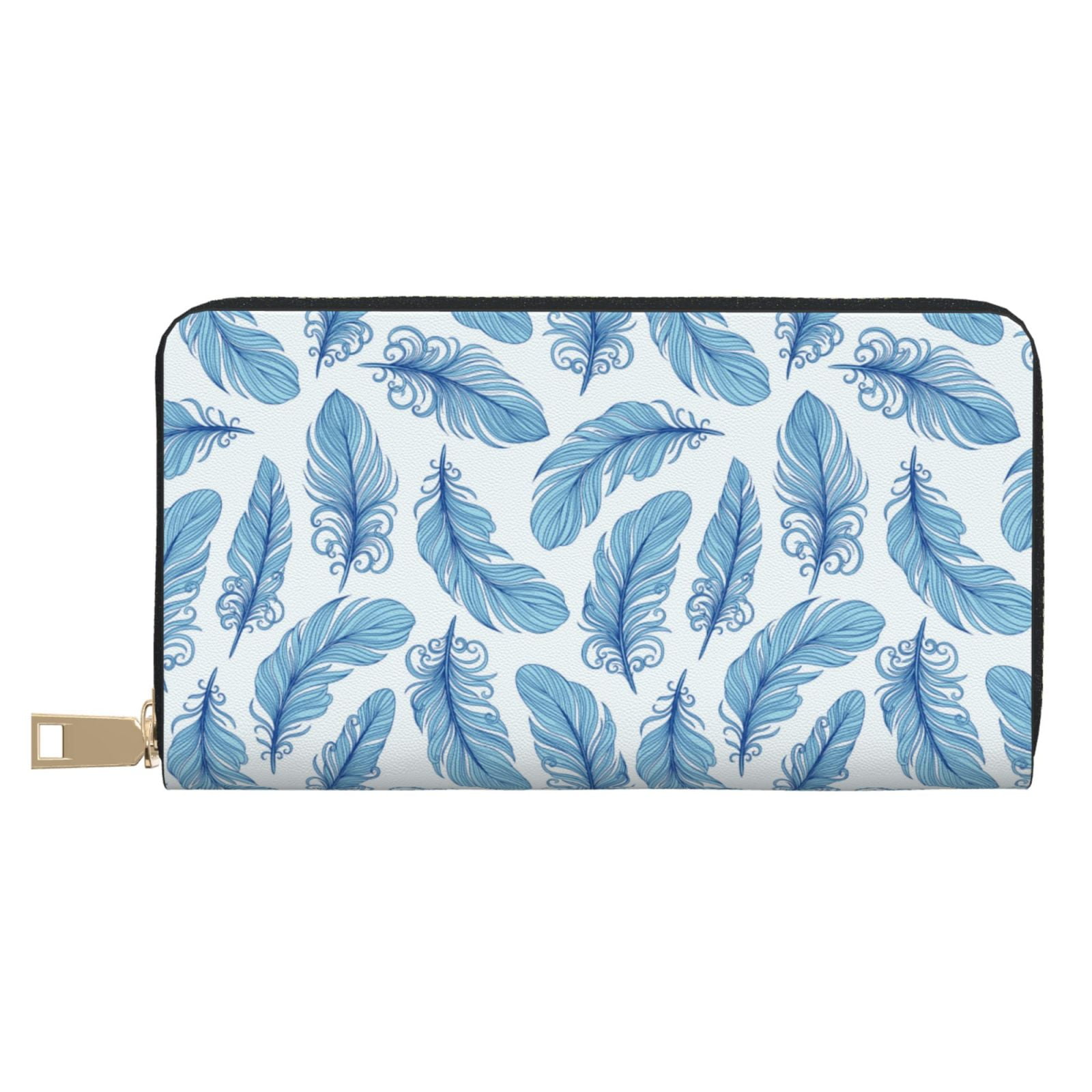 blue feather Wallet Women, Leather Bifold Multi Card Wallet, Women's ...