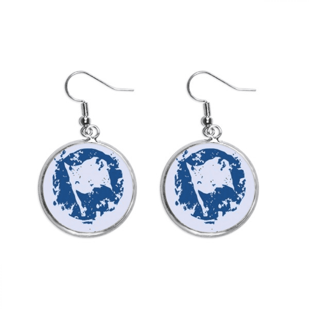 blue flag design round illustration pattern ear dangle silver drop ear ...