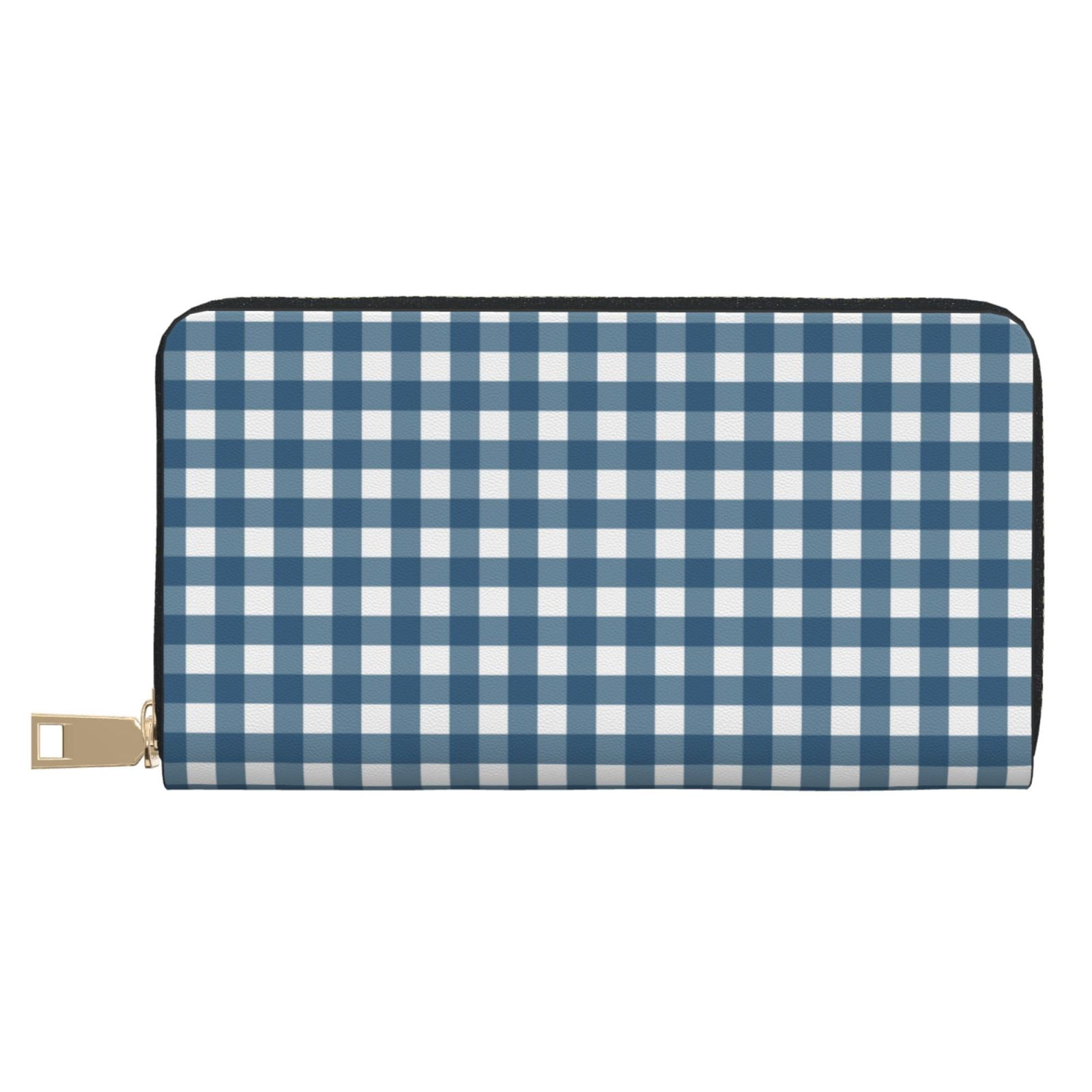blue gingham check plaid Wallet Women, Leather Bifold Multi Card Wallet ...