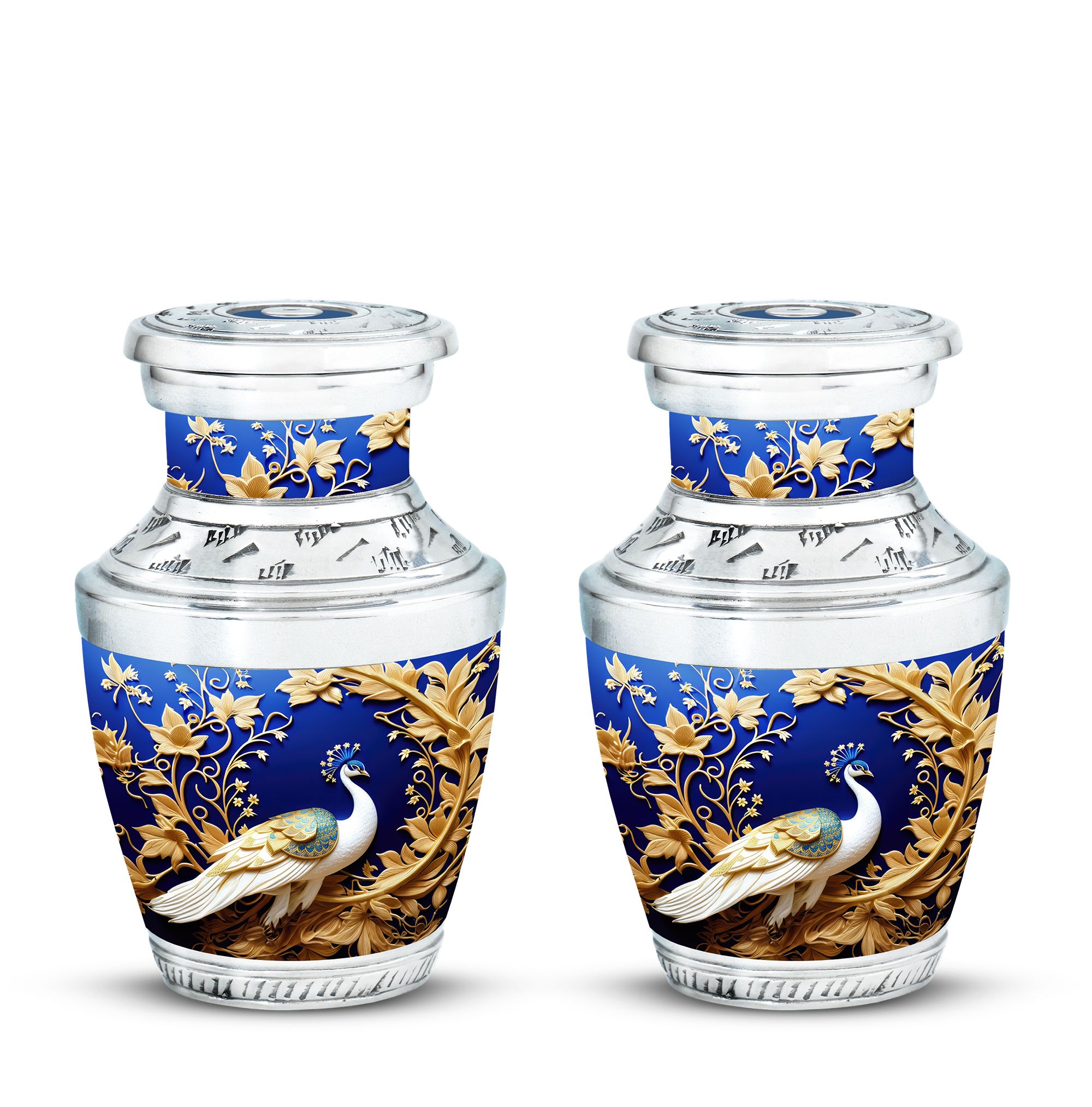 blue gold peacock with gold leaves flowers Contemporary Miniature ...