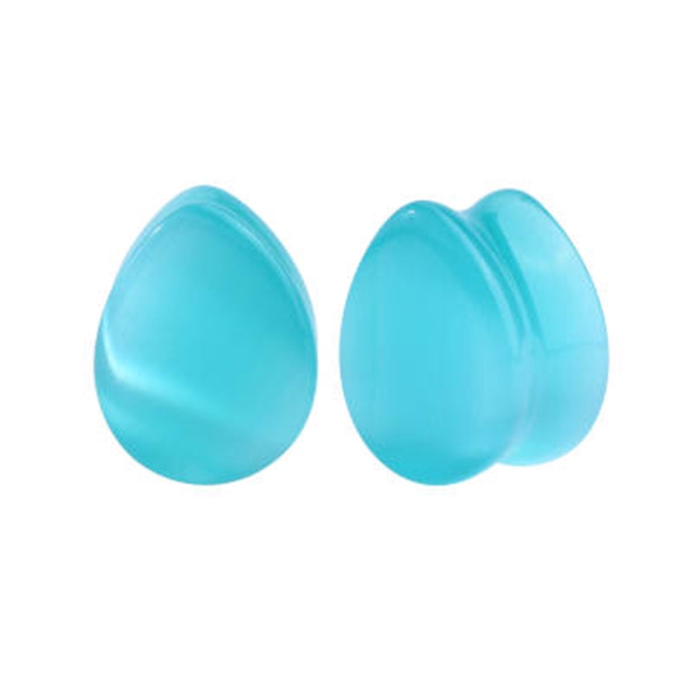 blue palm jewelry Pair of Aqua Blue Cat Eyes Stone Double Flare ...