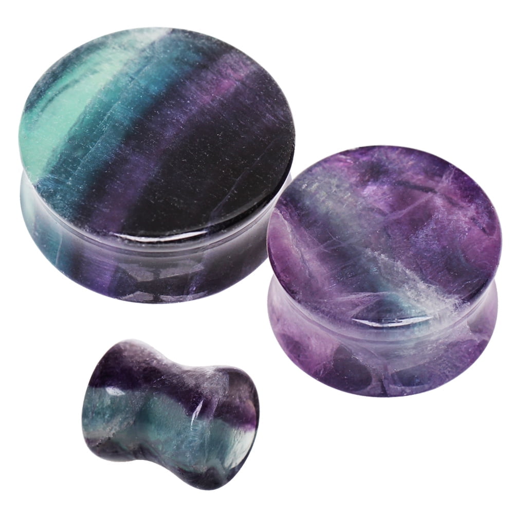 blue palm jewelry Pair of Rainbow Fluorite Double Flare Ear Plugs ...