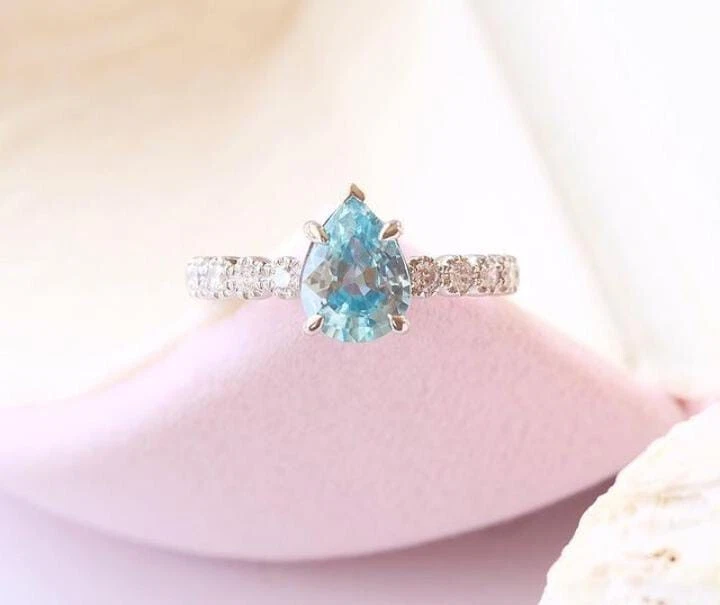 blue promise rings, natural aquamarine rings, round cut gemstone ...