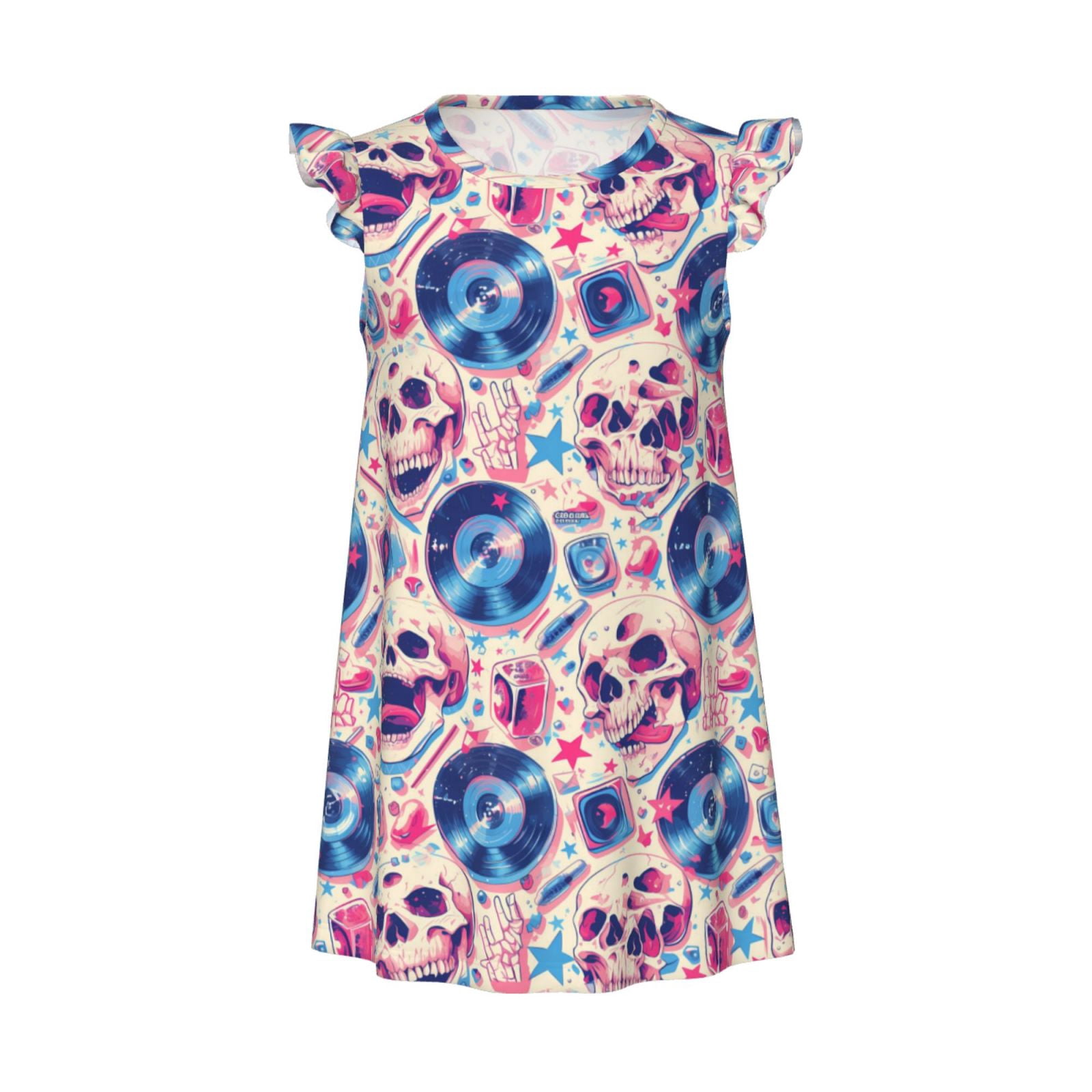 blue record rock Skull Girls Nightgowns, Short Sleeves Dress Girls ...