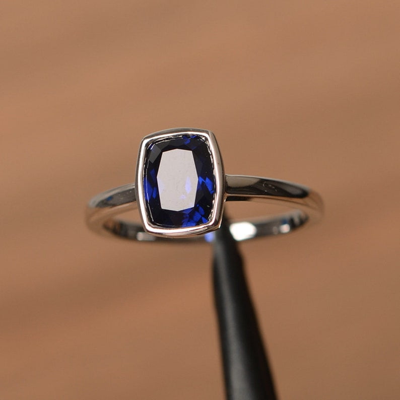 blue sapphire anniversary rings cushion cut blue gemstone rings ...
