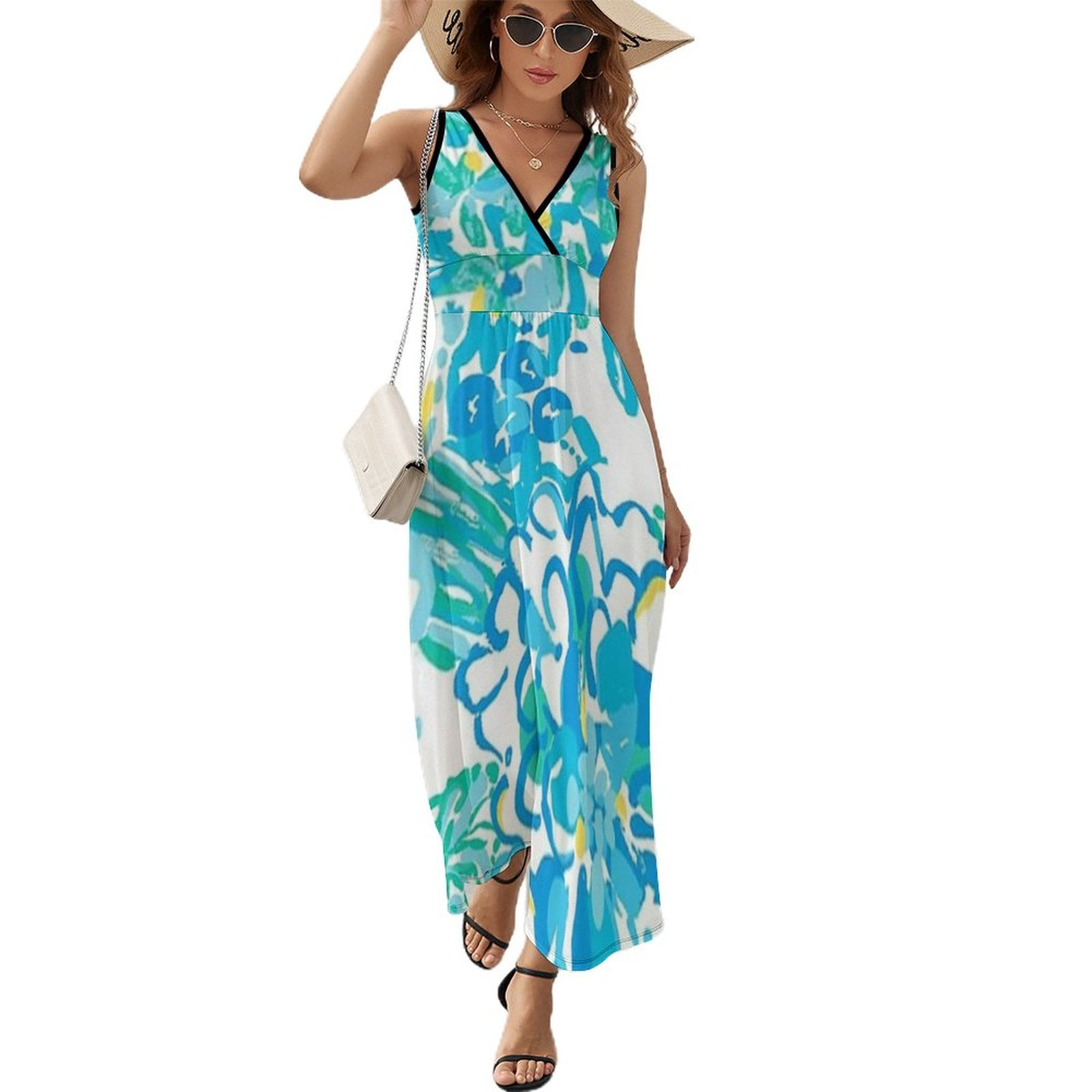 blue white combination Sleeveless Dress Female clothing luxury woman ...