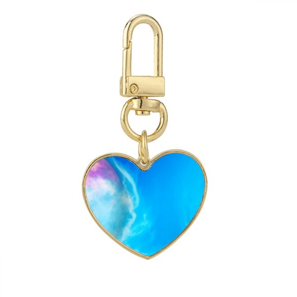 blue yellow stars dark night gold heart keychain metal keyring holder ...
