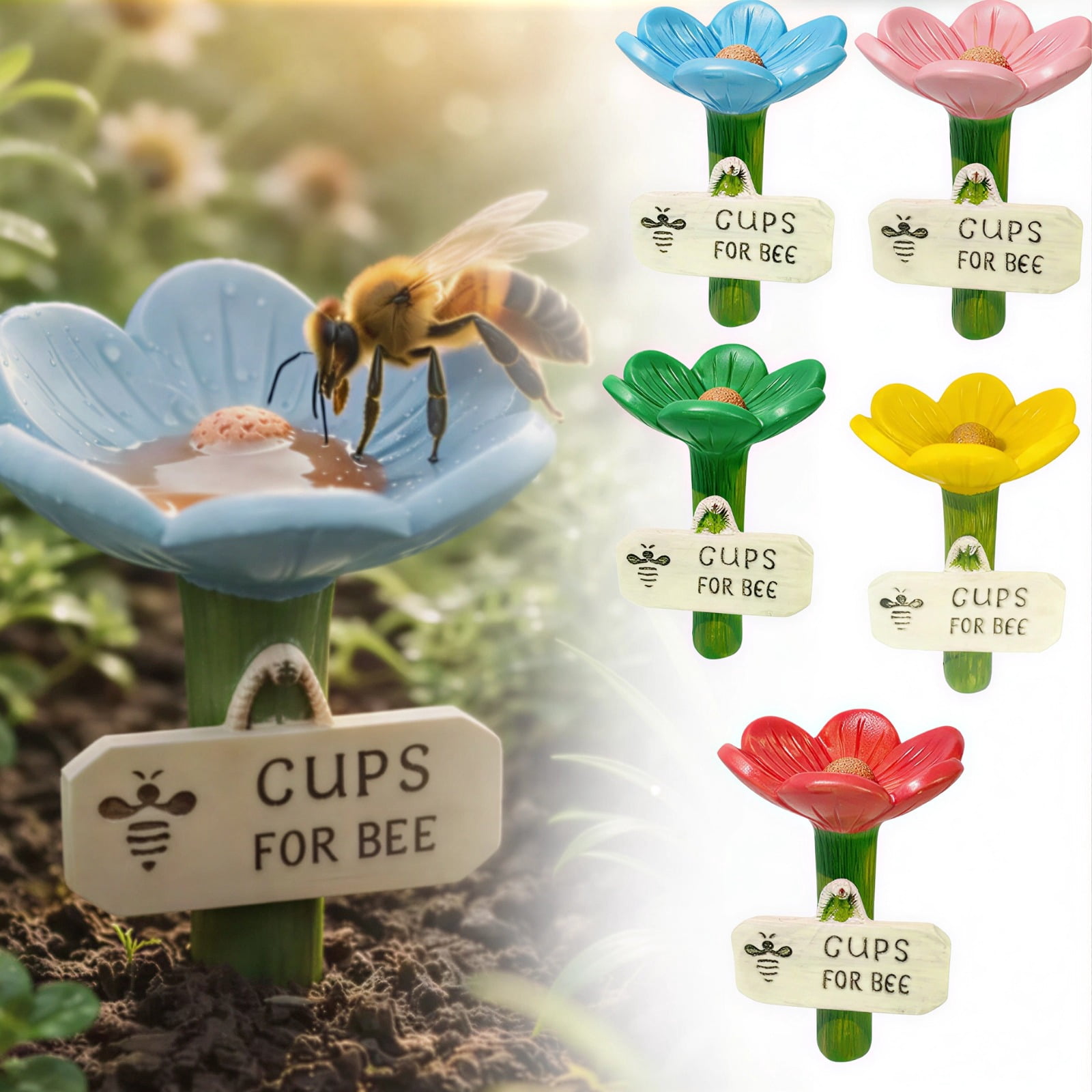 blueed Flower-Shaped Ceramic Bee Watering Cups - Outdoor Garden Bee ...