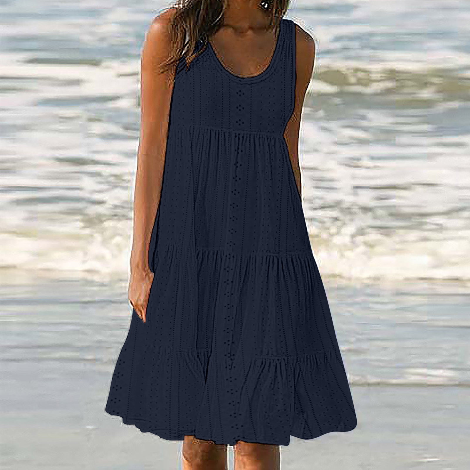 bnaln Beach Dresses for Women Casual Summer Sleeveless Sun Dress ...