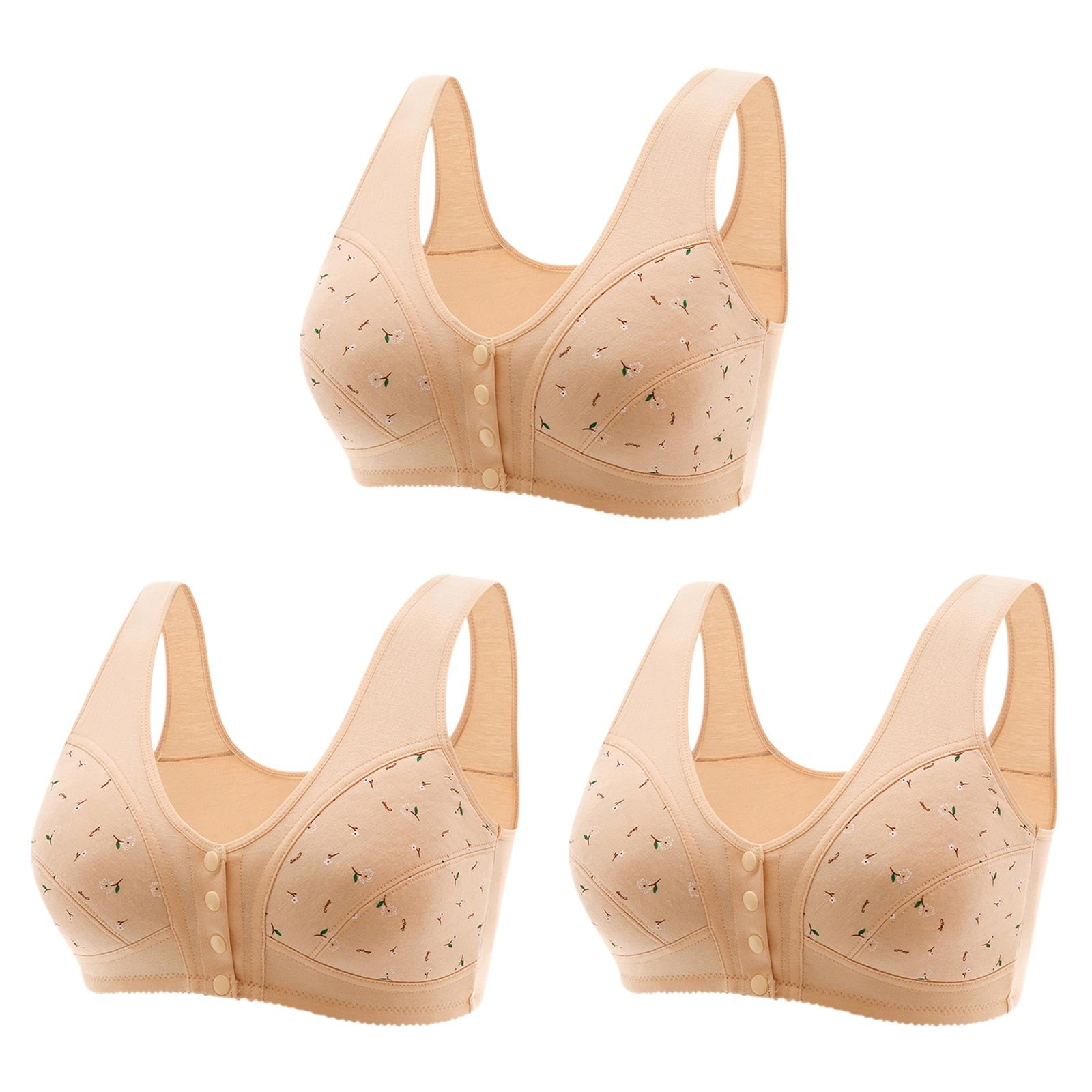 bnaln Bras for Older Women 3 Pack Comfort Daisy Bra Floral Front ...