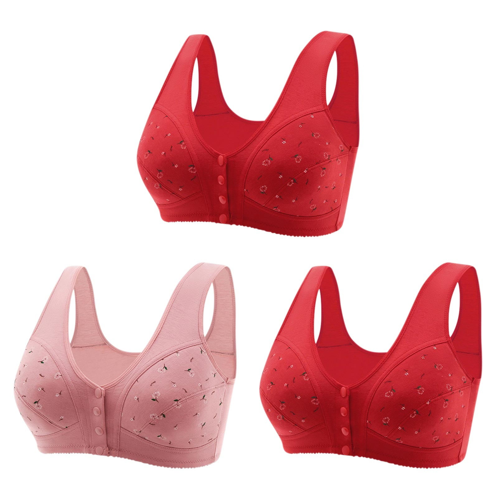 bnaln Bras for Older Women 3 Pack Comfort Daisy Bra Floral Front ...