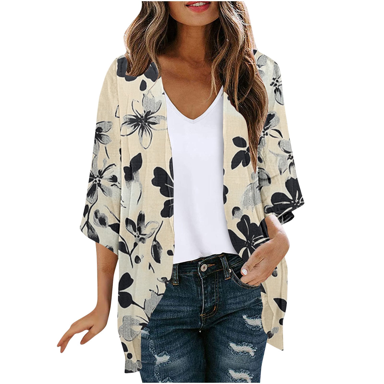 bnaln Cardigans for Women UK Summer Bikini Kimono Cardigan Floral Boho ...