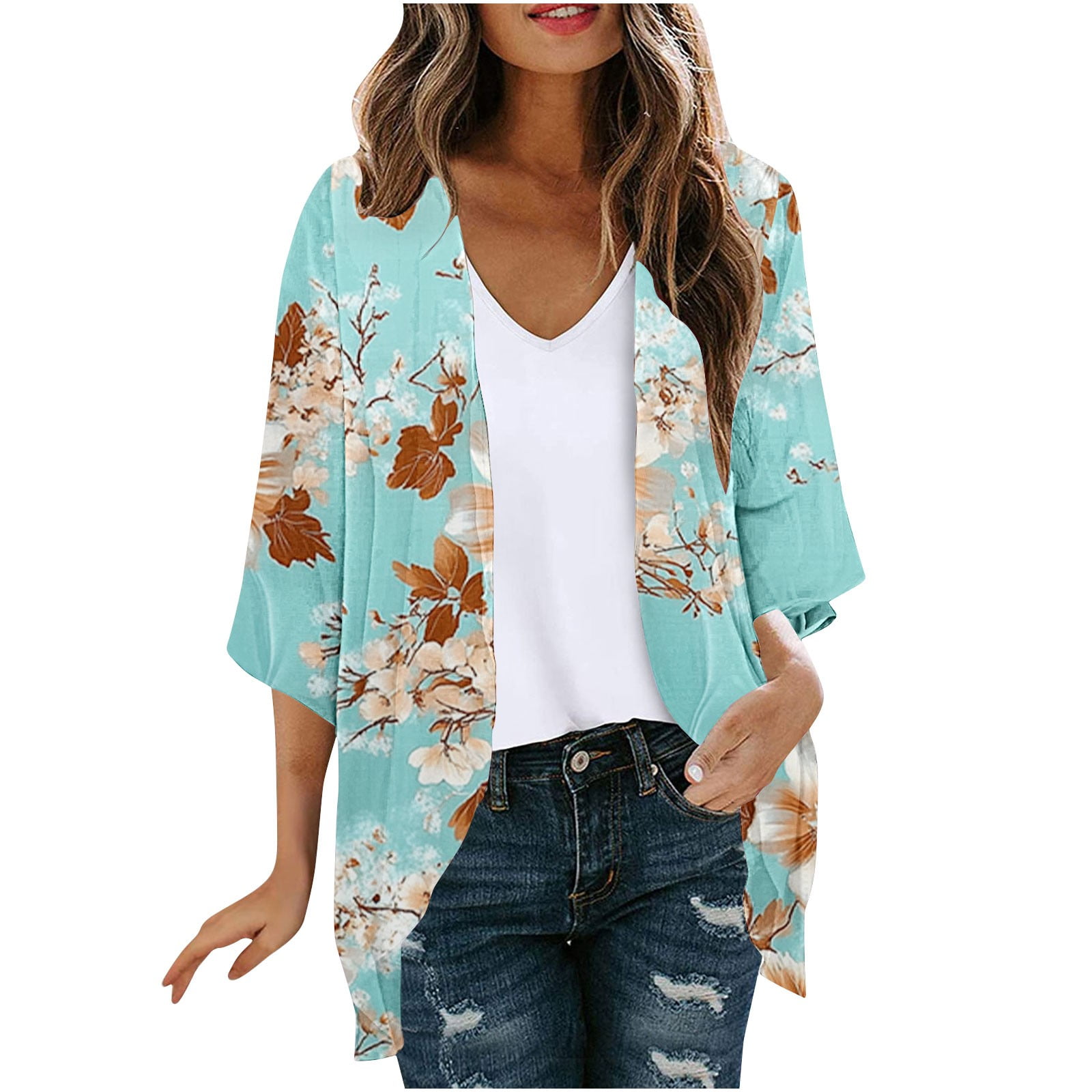 bnaln Cardigans for Women UK Summer Bikini Kimono Cardigan Floral Boho ...