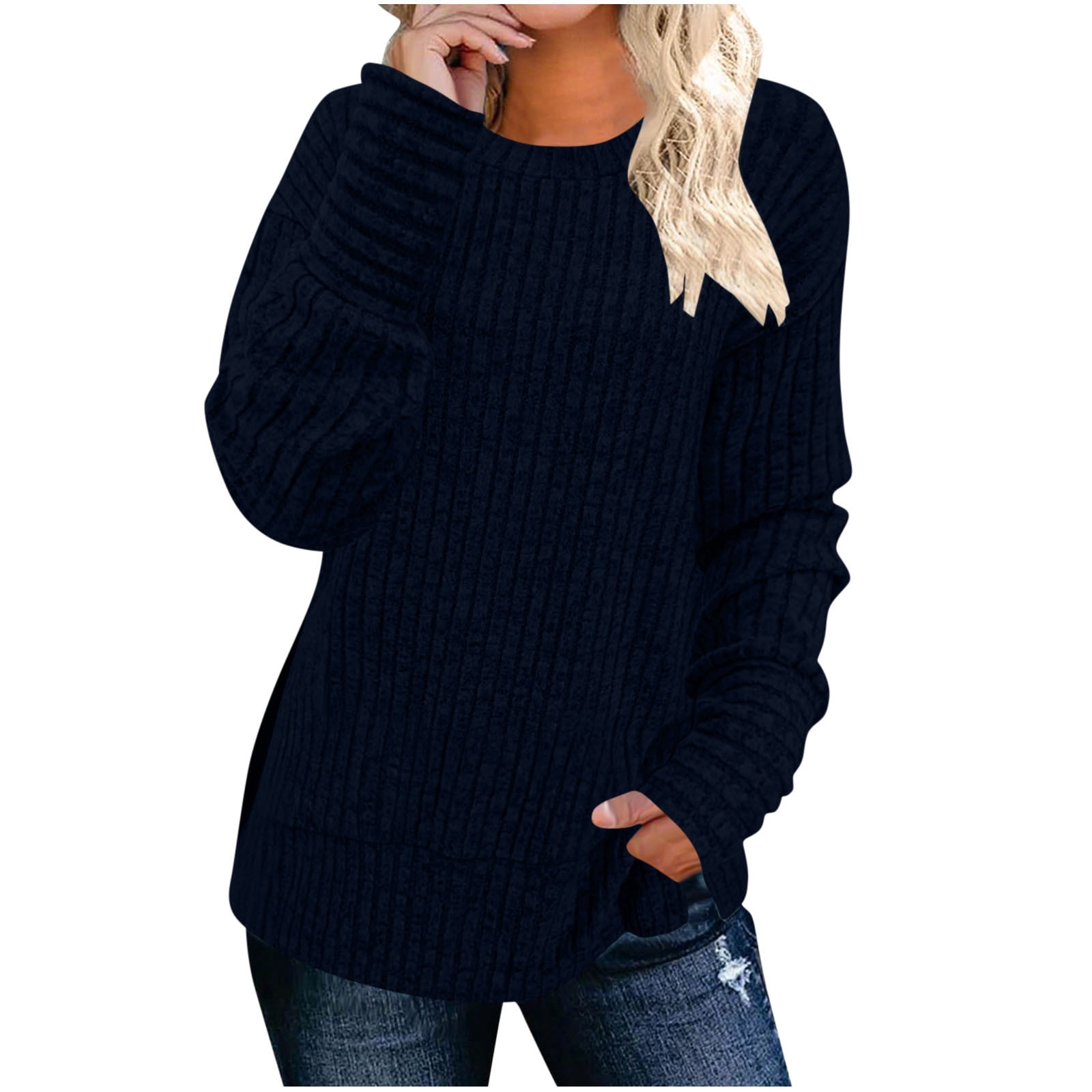 bnaln Jumpers for Women Long Sleeve Shirts Classic Crew Neck Pullover ...
