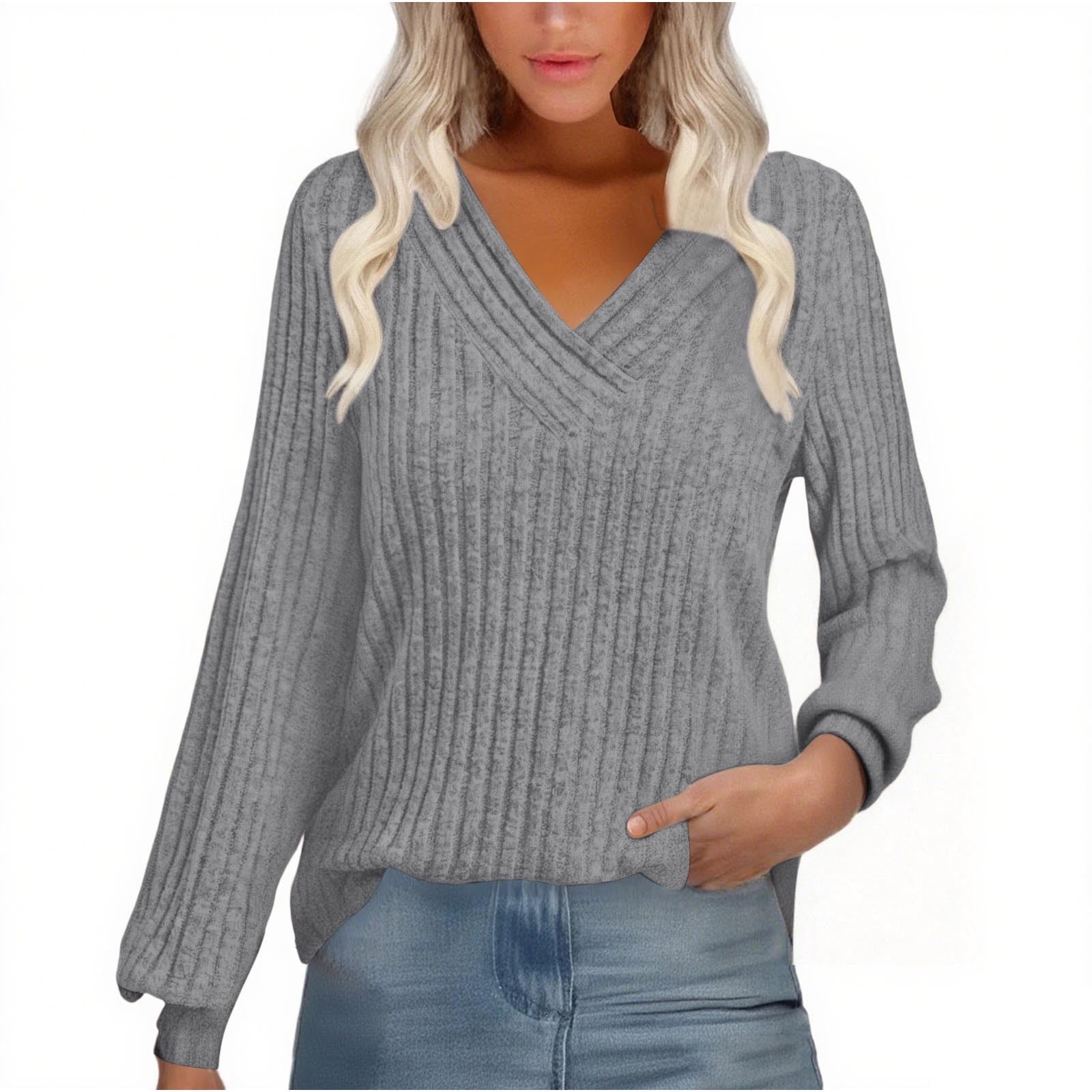 bnaln Jumpers for Women Long Sleeve Shirts V Neck Lightweight Knit ...