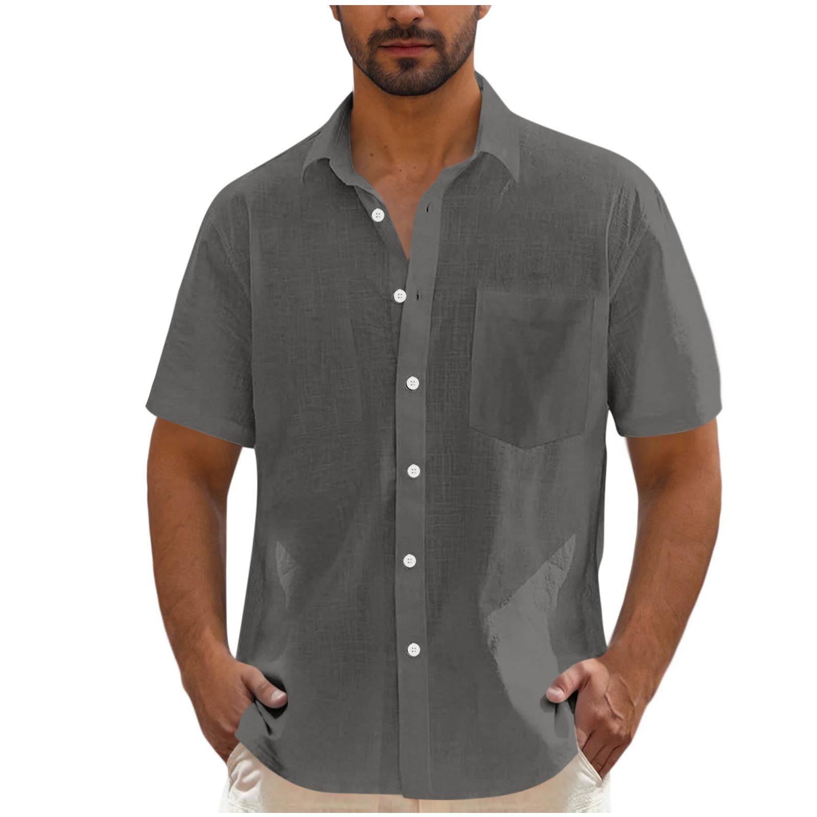 bnaln Men's Linen Shirts Short Sleeve Button Down Shirts Casual Summer Beach Wedding Shirt ...