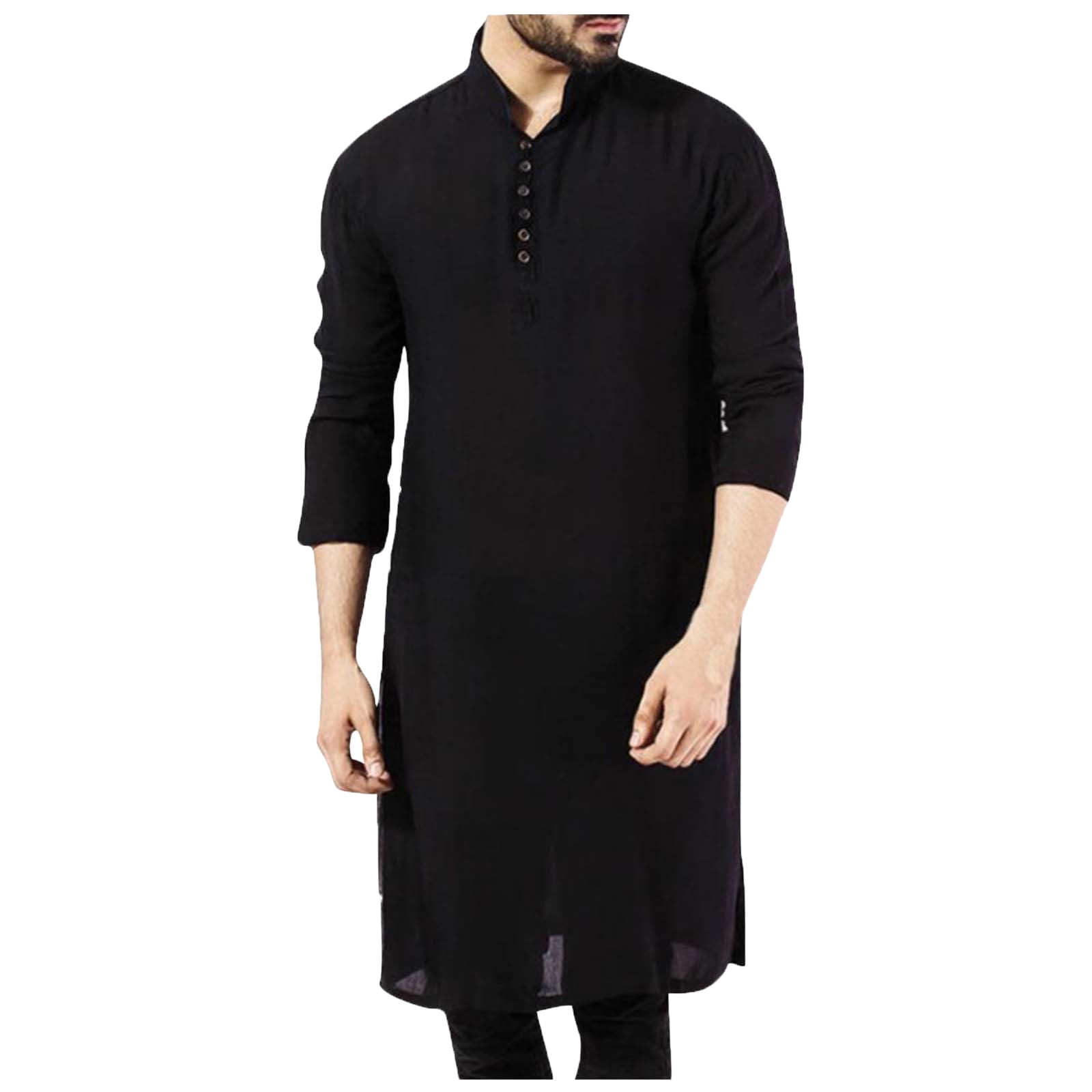 bnaln Men's Long Sleeve Muslim Thobe Robe Button Up Kaftan Mens Muslim ...
