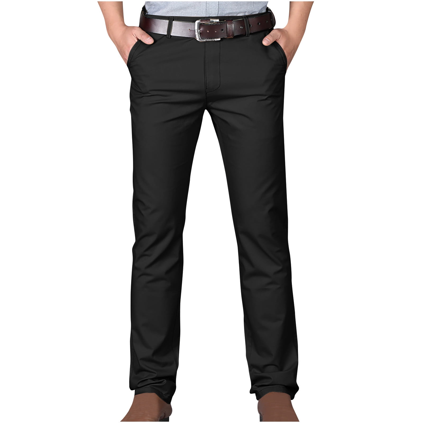 bnaln Mens Dress Pants Simple Long Trousers with Pocket Business Work ...