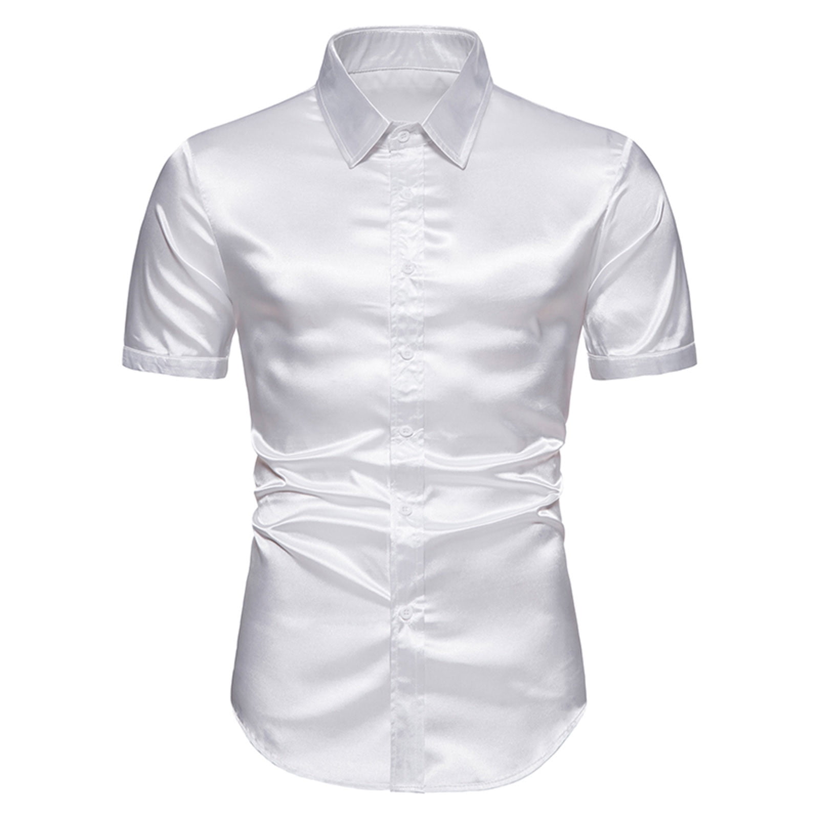 bnaln Mens Shirts Short Sleeve Button Down Shirts Basic Glossy Collar Business Dress Shirts ...