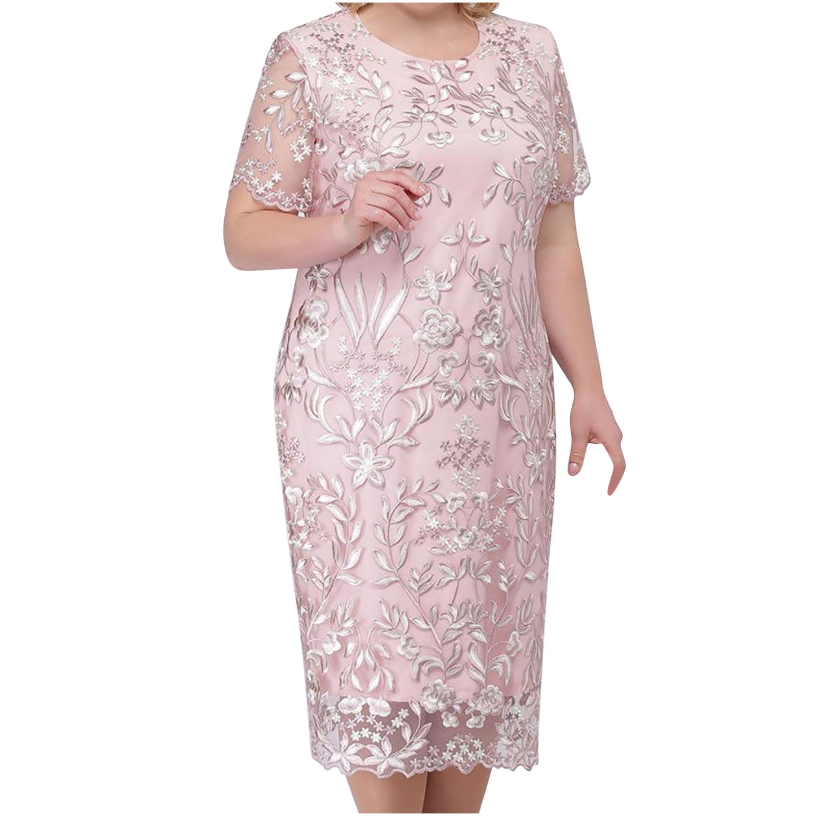 Bnaln Plus Size Dresses For Women Short Sleeve Summer Floral 7909