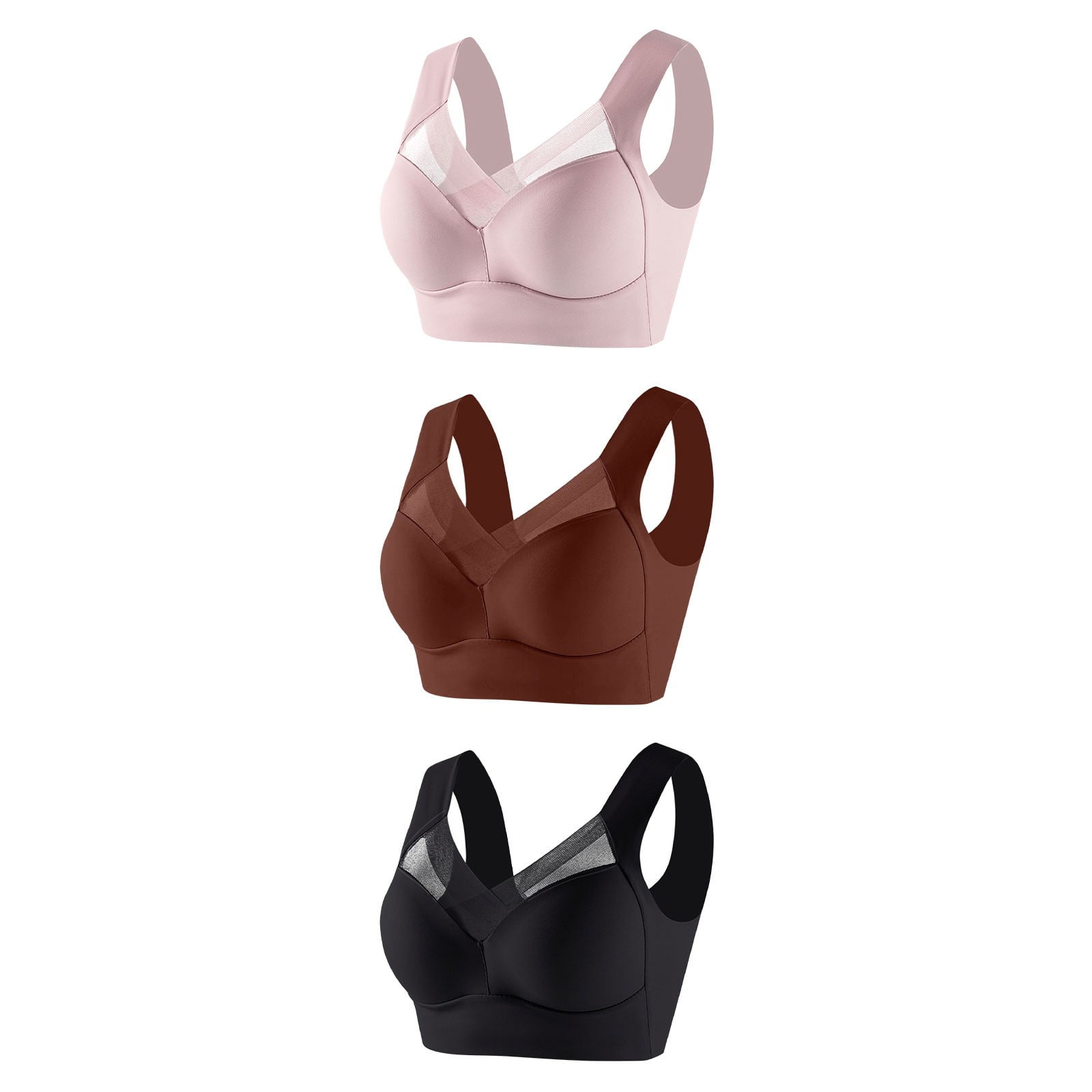 bnaln Sports Bras for Women 3PCS Comfy Wireless Bras Push Up Seamless ...