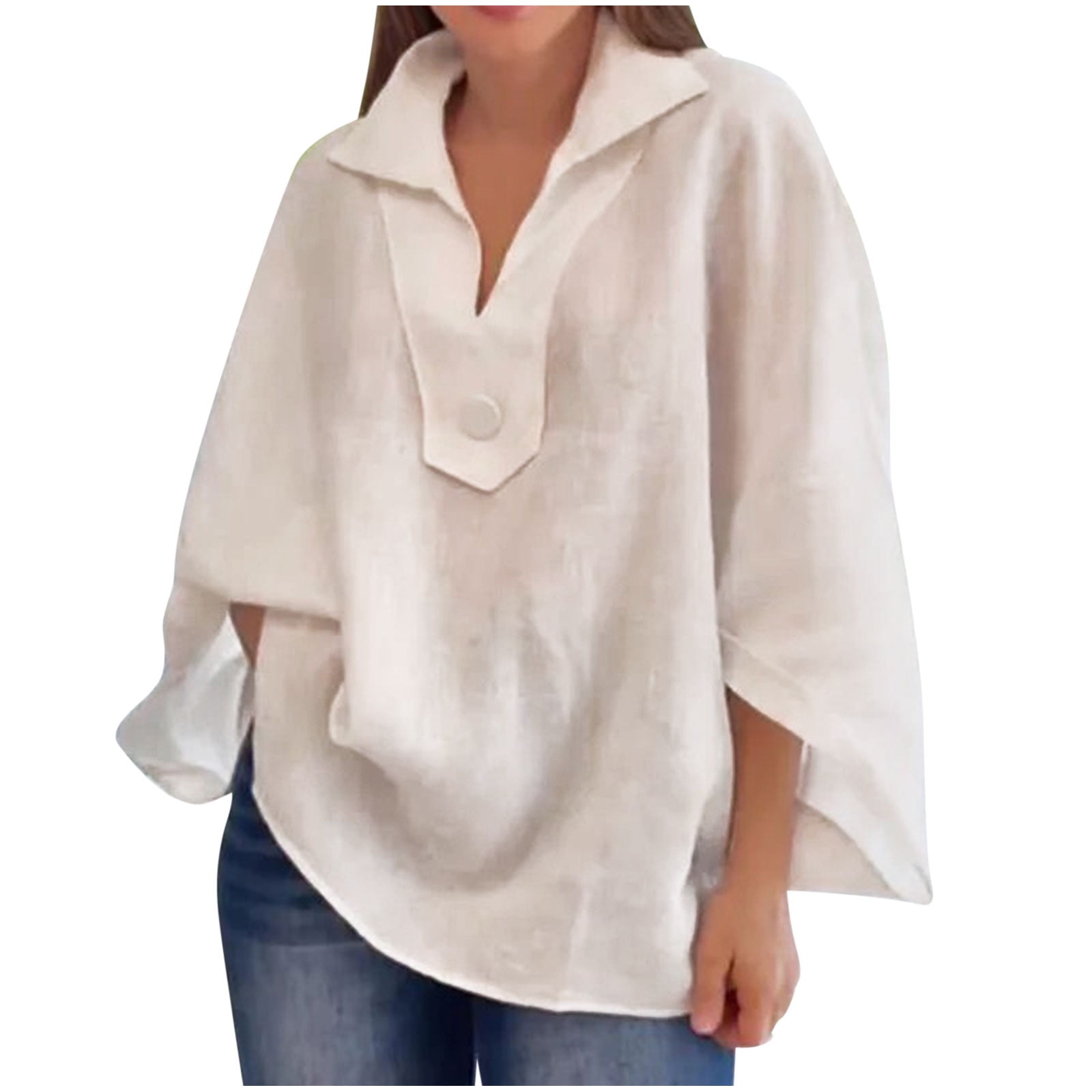 bnaln Summer Tops for Women Clearance Women Linen Button Down Shirts ...