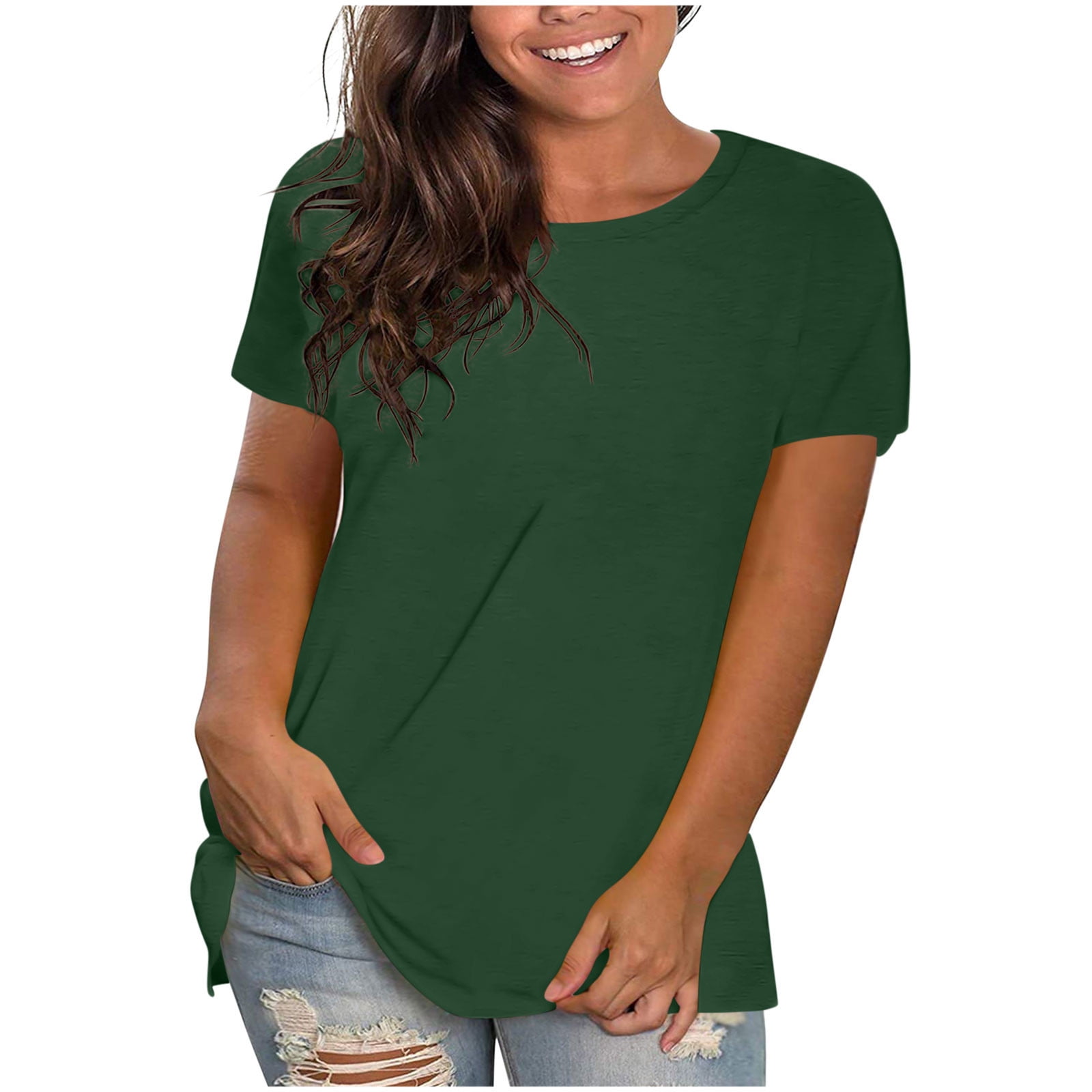 bnaln Summer Tops for Womens T Shirts Crew Neck Short Sleeve Tops Loose ...