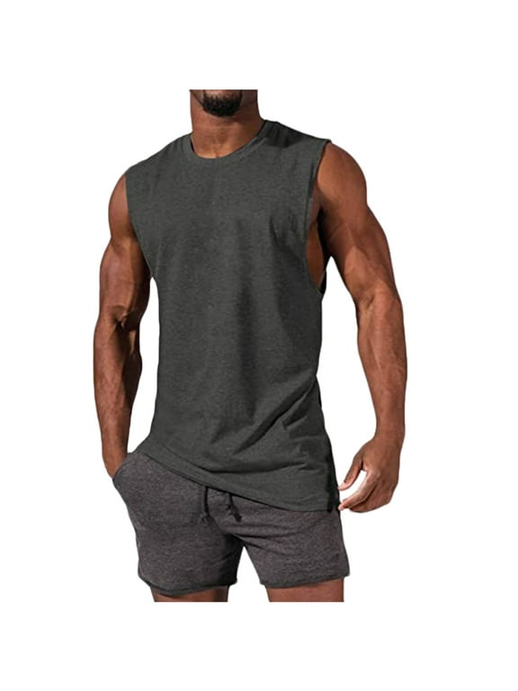 Afdoent Mens Tank Tops Male Summer Fashion Casual Crew Neck Solid Color ...
