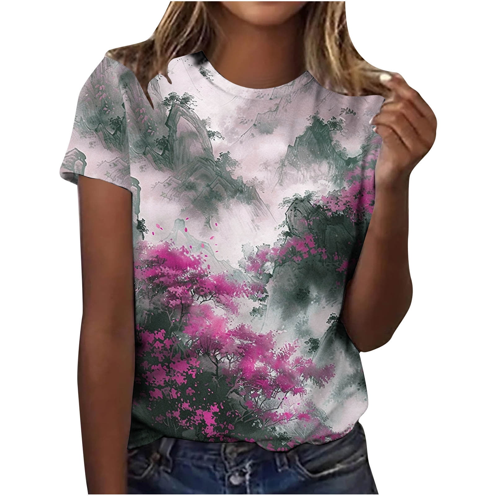 bnaln Tshirts Women Summer Short Sleeve Tops Casual Floral Printed T ...