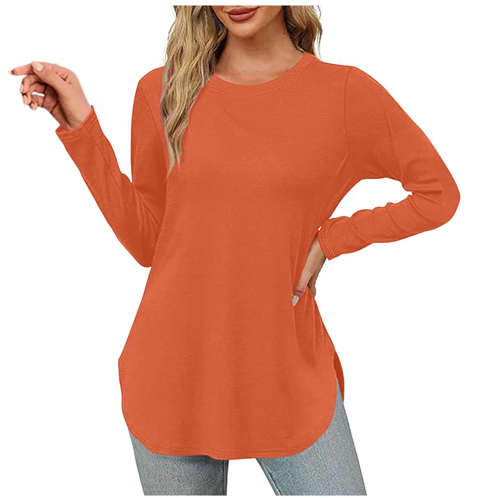 bnaln Women Tops Long Sleeve Shirts Crewneck Tees Tops Solid Color ...