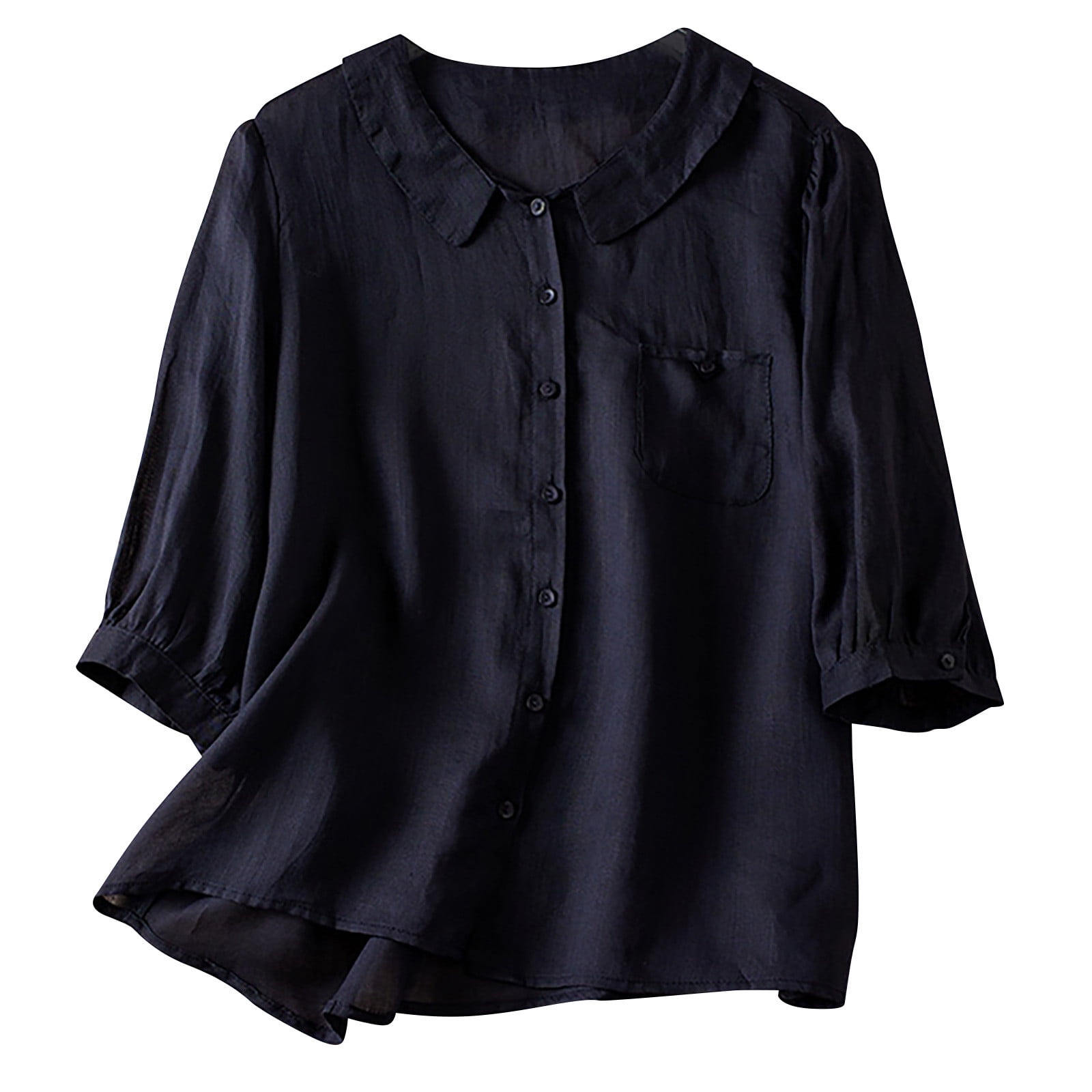 bnaln Women Tops Summer Flowy Cotton Linen Shirt Plus Size 3/4 Sleeve ...