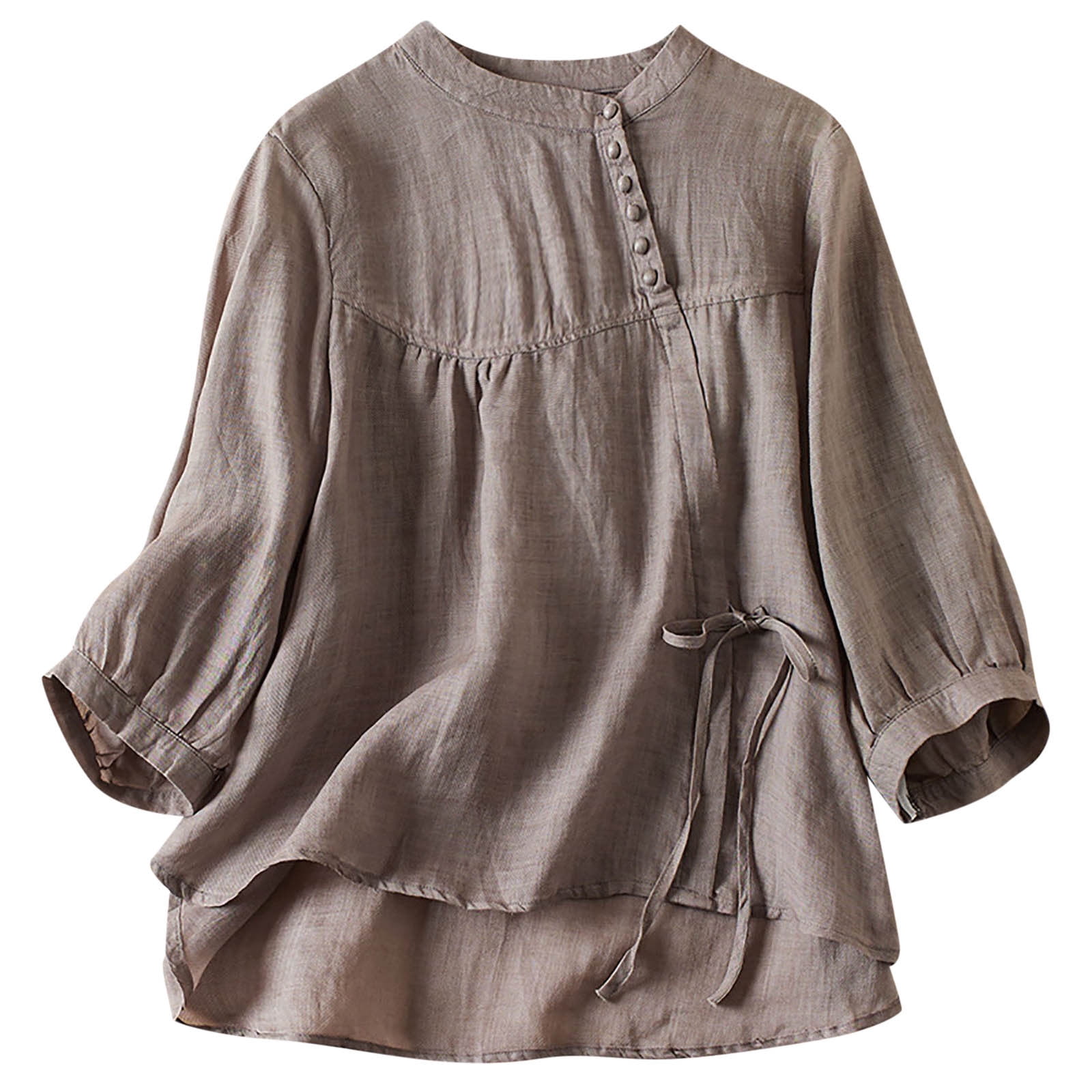 bnaln Women Tops Summer Flowy Cotton Linen Shirt Plus Size 3/4 Sleeve ...